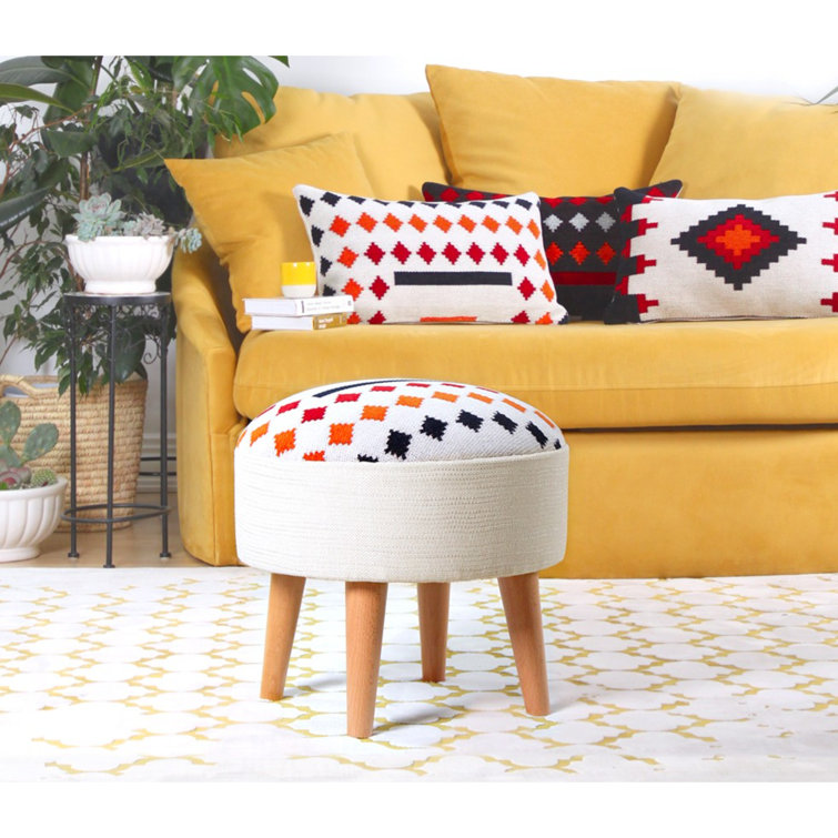 Gracie Oaks Paulden 46cm Wide Round Geometric Footstool Ottoman ...