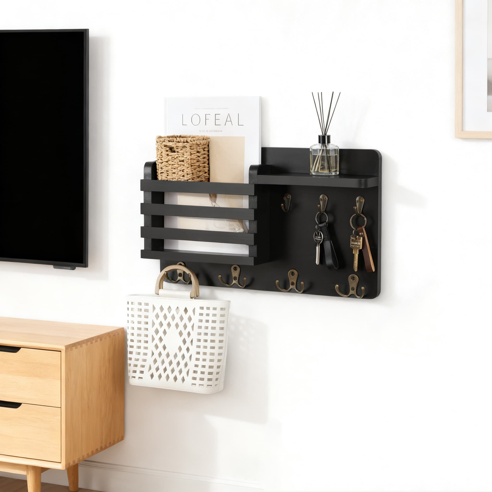 East Urban Home Wall Mounted Mail Organizer With Key Hooks And Floating ...