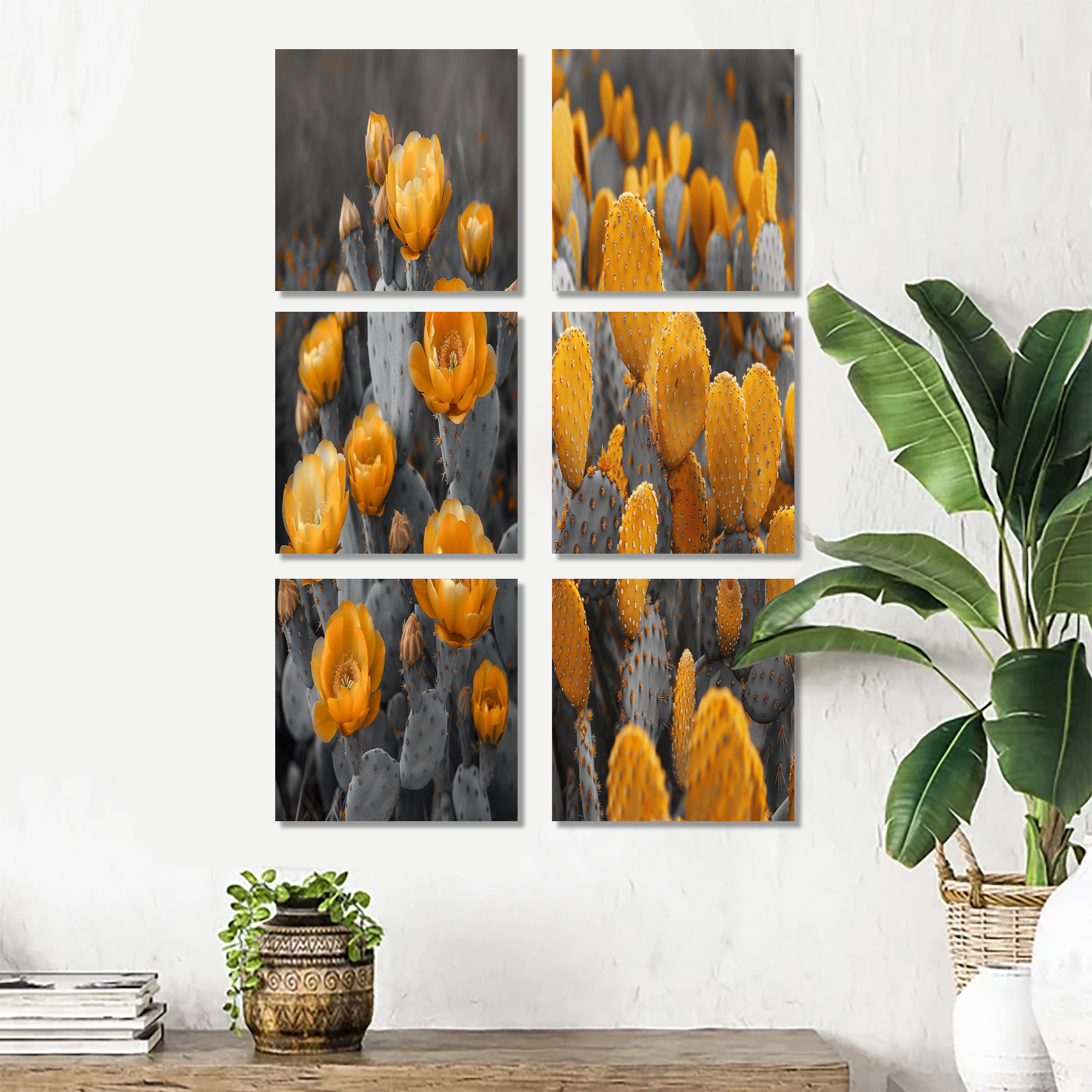 Latitude Run® Monochrome Yellow Grey Cactus Desert Flowers - Floral ...