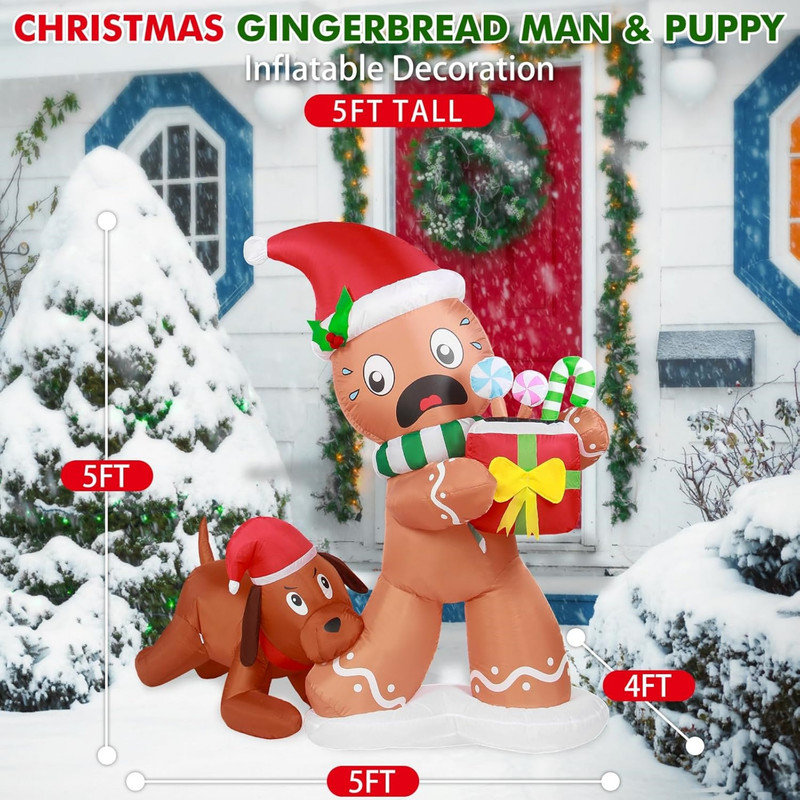 The Holiday Aisle® 5FT Christmas Inflatable Gingerbread Man & Dog ...