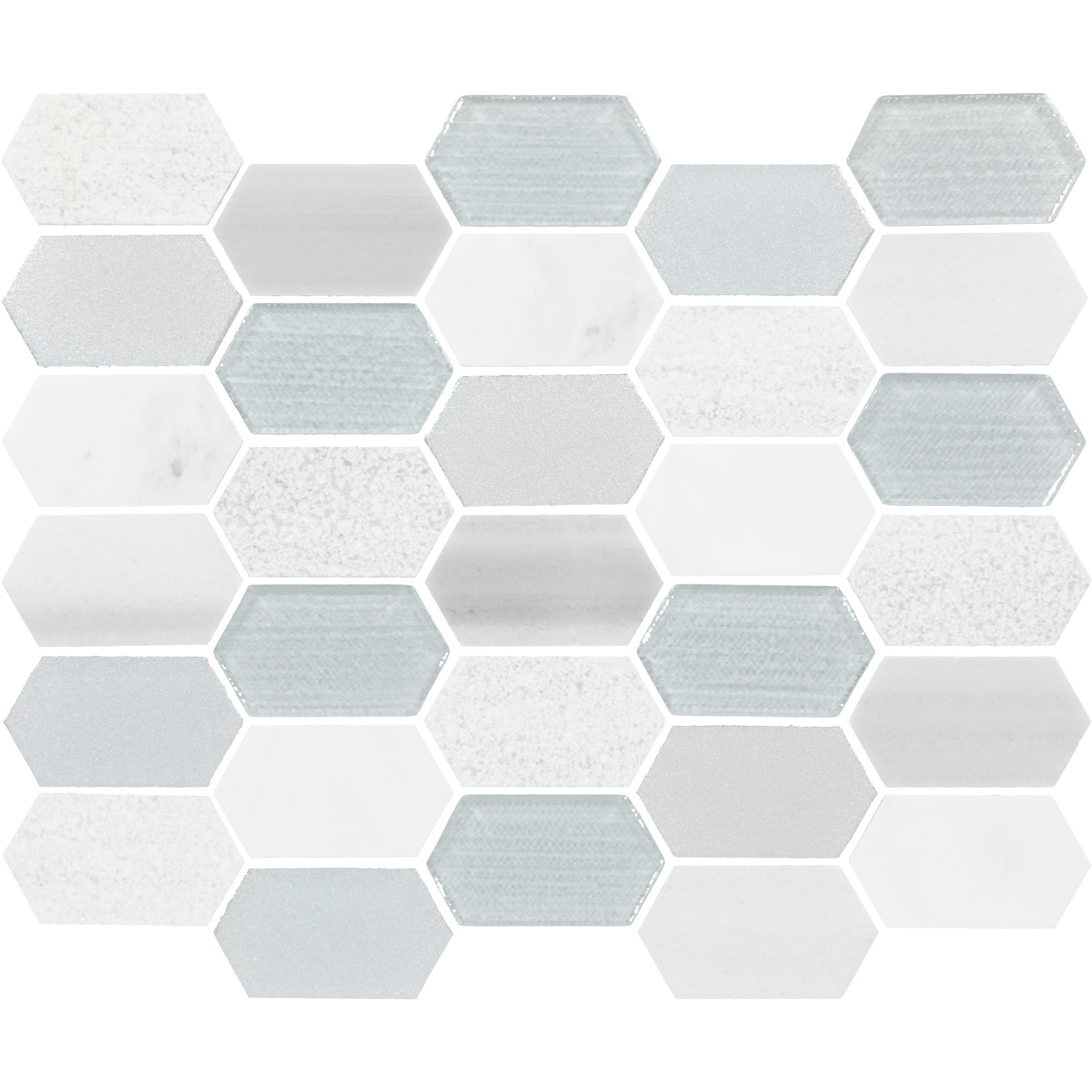 Itona Tile Glass and Marble Elongated Hexagon Mosaic Tile (10 PC Per ...