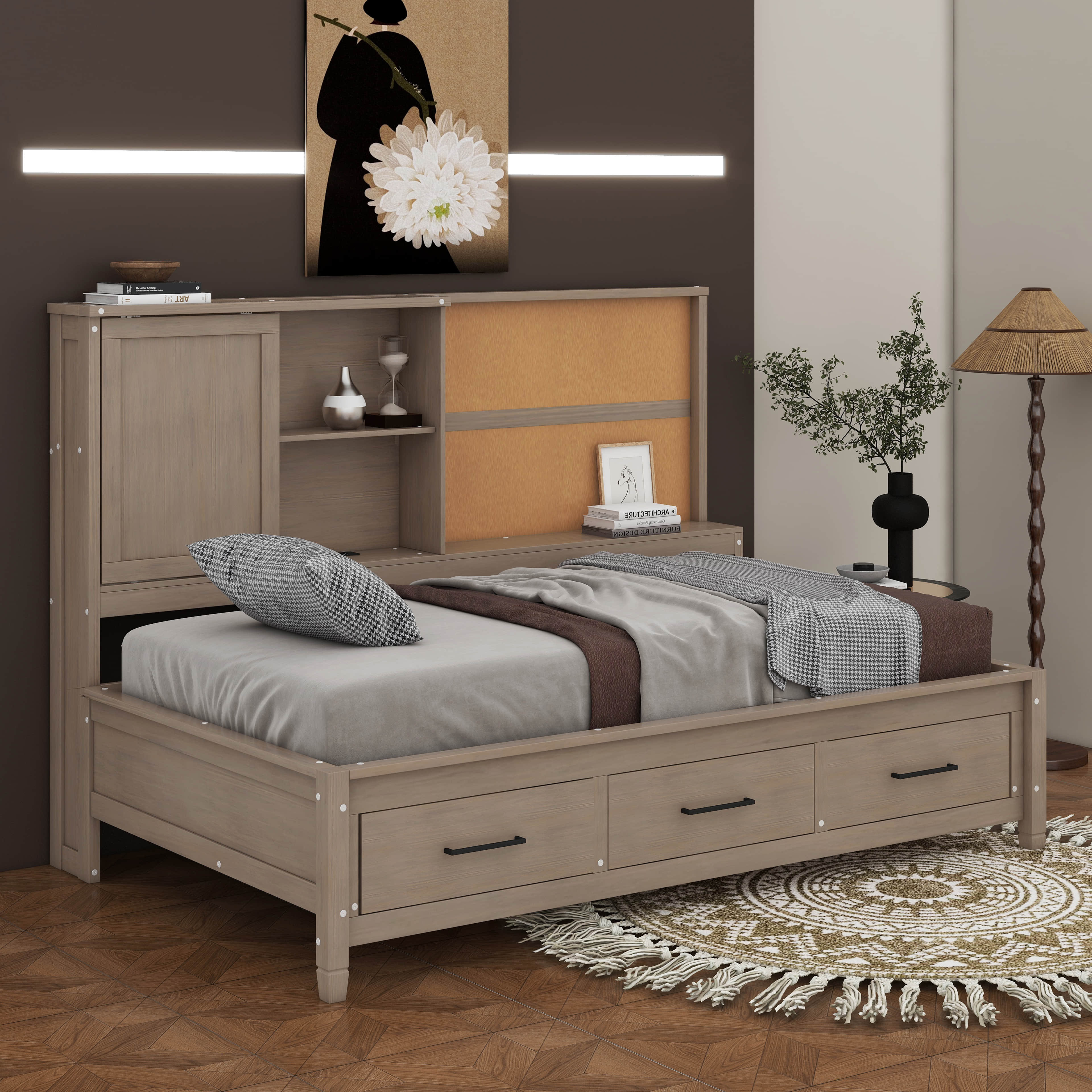 Lark Manor Twin Size Lounge Daybed With Storage Shelves, Cork Board ...