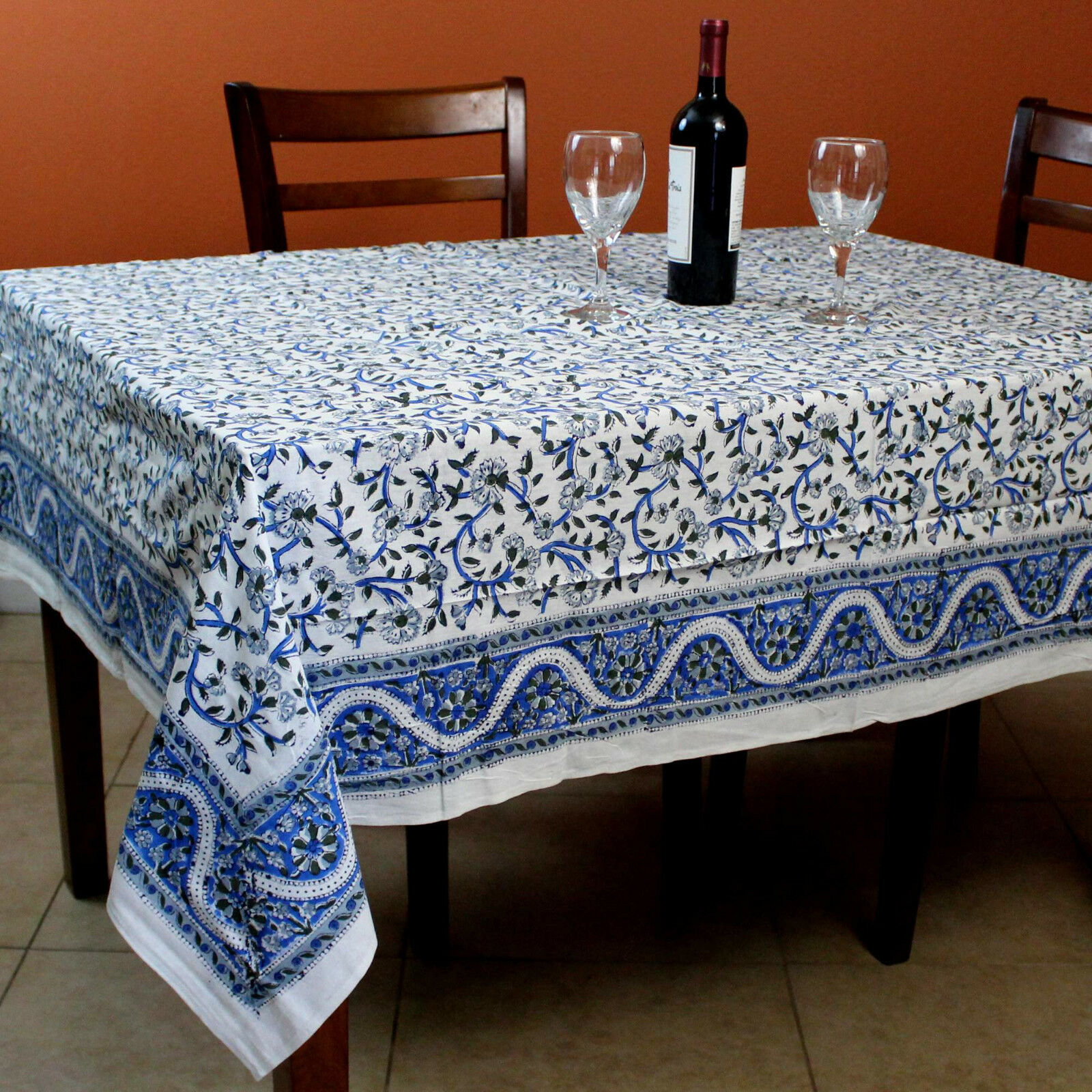 August Grove® Grimaldi Hand Block Printed Cotton Tablecloth | Wayfair