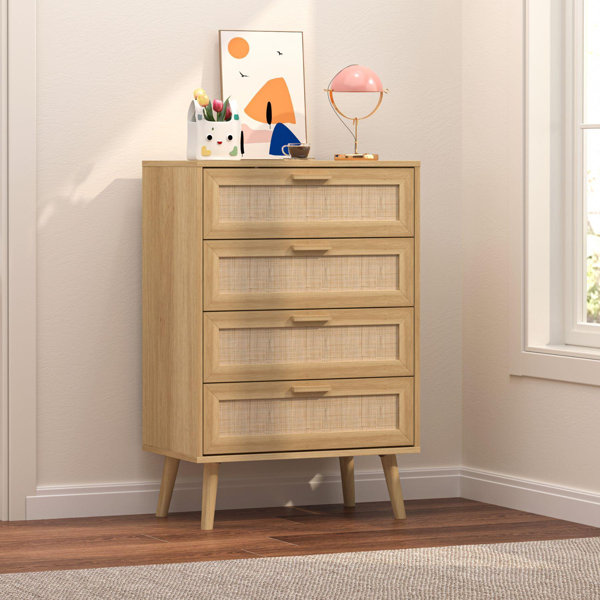 Bay Isle Home Anelise Chest of 4 Drawers Rattan Fronts & Solid Wooden ...
