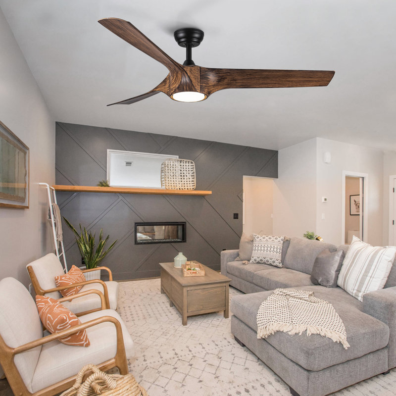 YUHAO Farmhouse 56" 3 - Blade Modern LED Propeller Ceiling Fan with ...