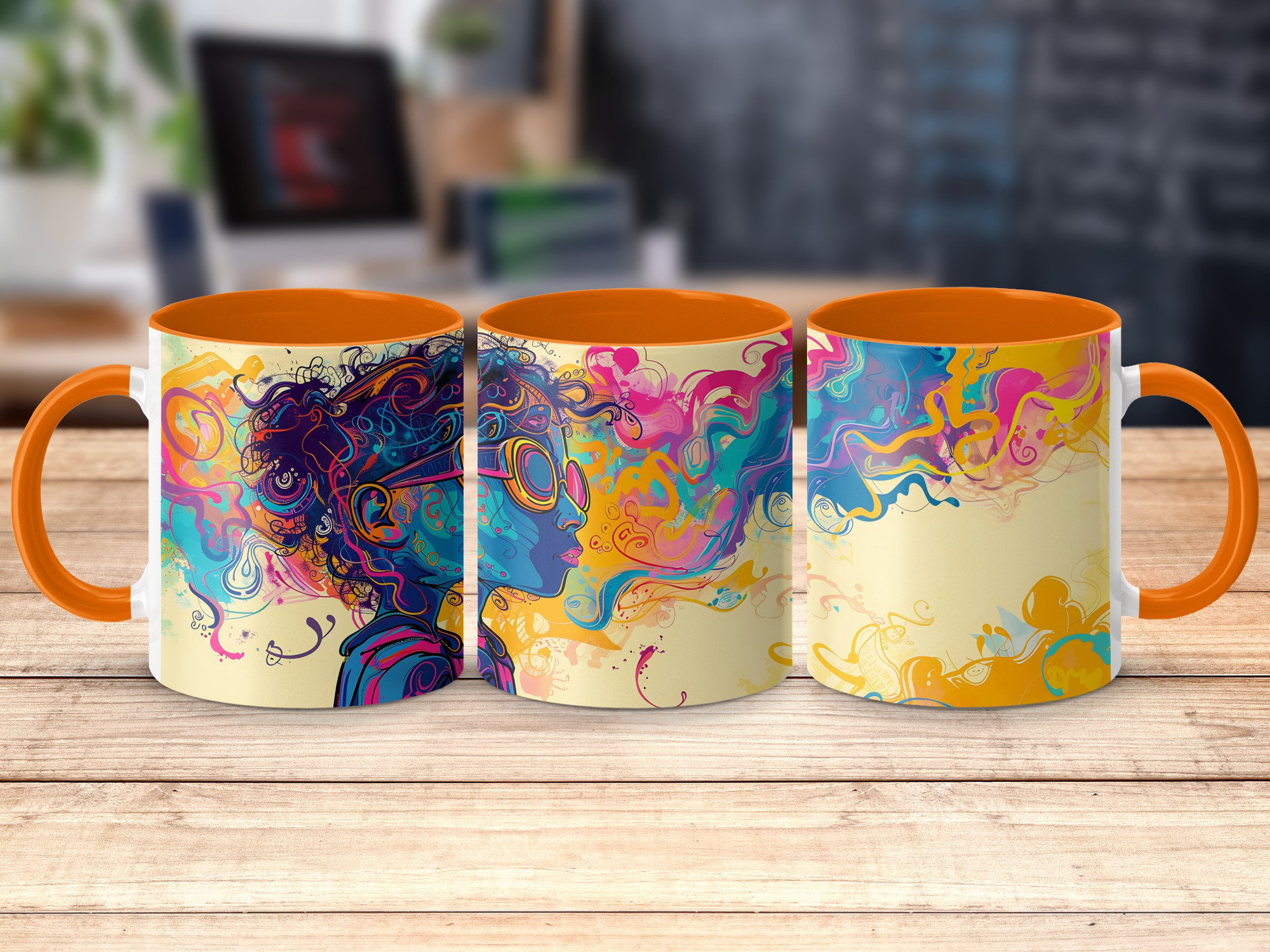 East Urban Home Set of 4 Kids Drawing Style 11oz Accent Mugs – White ...