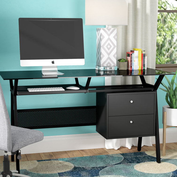 Wade Logan® Barsky Glass Top Computer Desk & Reviews | Wayfair