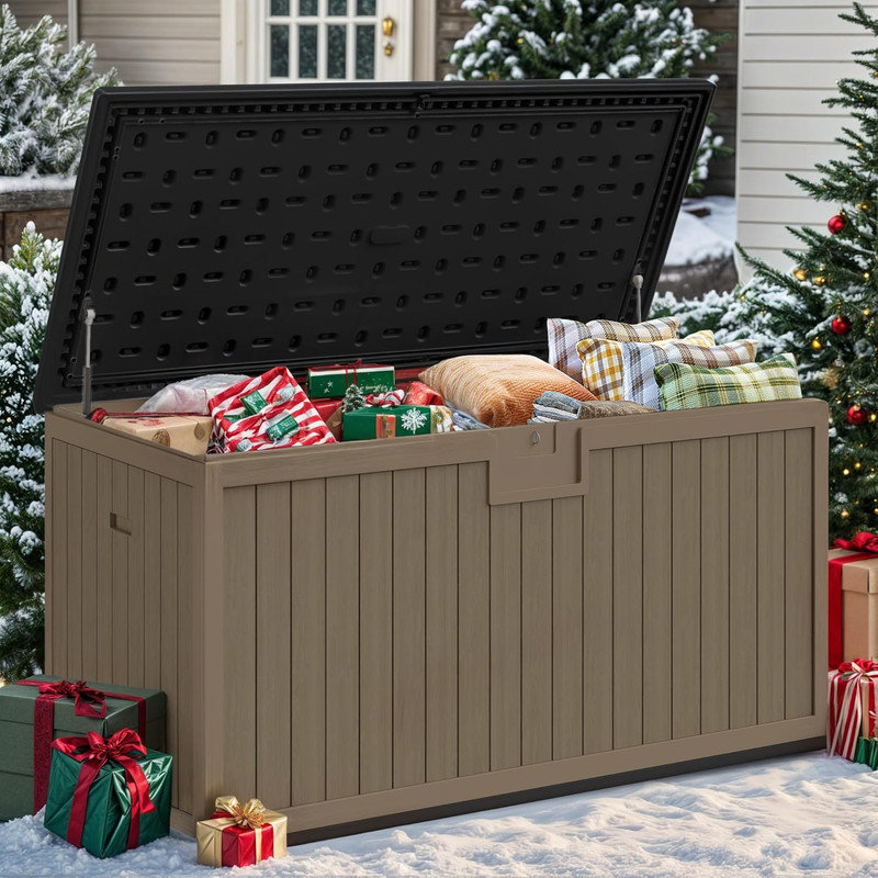 GEMBIK 230 Gallon Large Deck Box with Divider , Side Handles, Outdoor ...