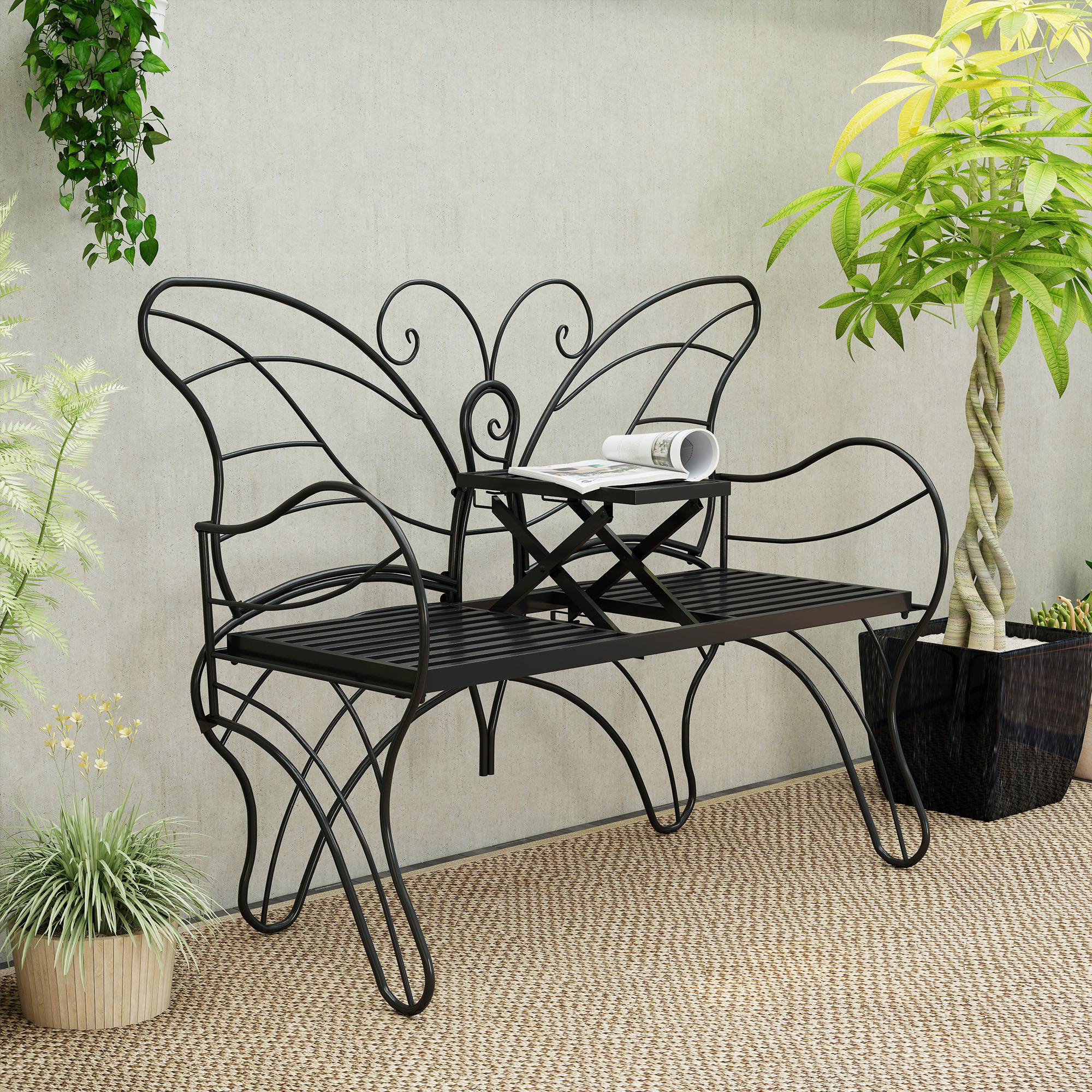 Astoria Grand 49" Butterfly Metal Outdoor Bench Patio, Outdoor Porch ...