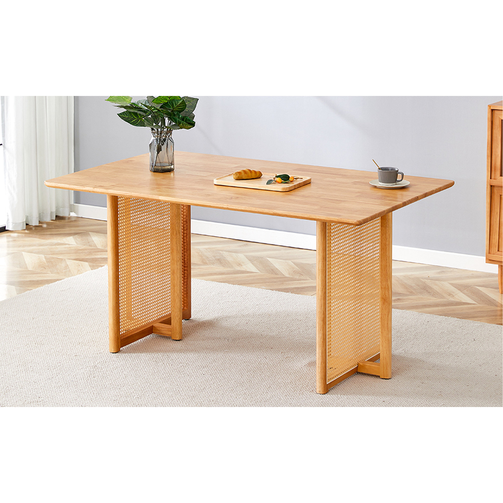 East Urban Home Solid Wood Dining Table With Beautification, Wooden ...