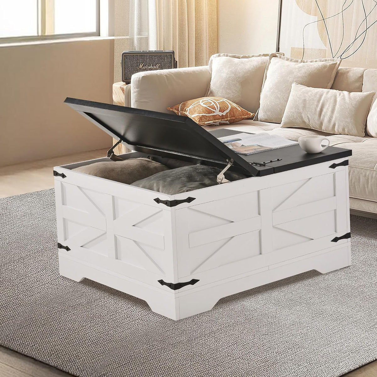 One Allium Way Farmhouse Coffee Table, Hinged Square Coffee Table With ...