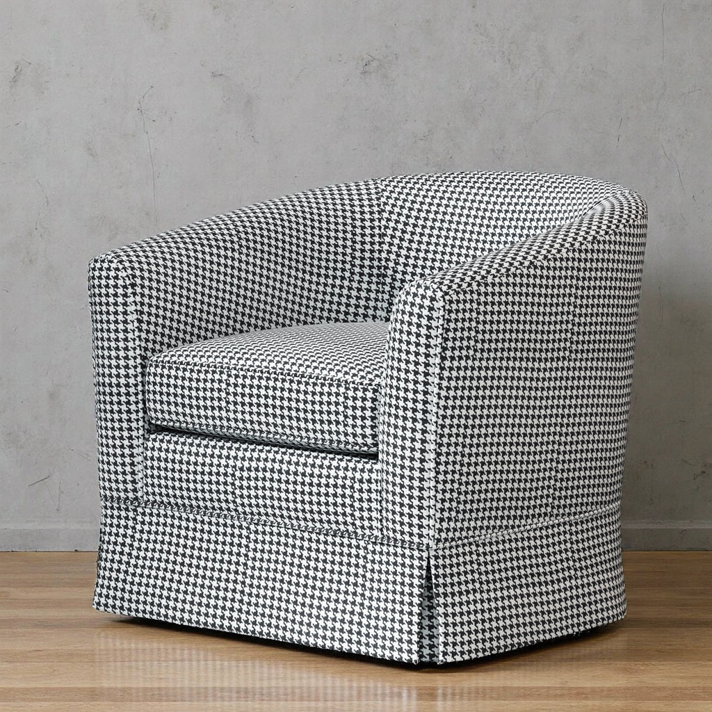 George Oliver Elegant White Swivel Chair with Houndstooth Pattern | Wayfair