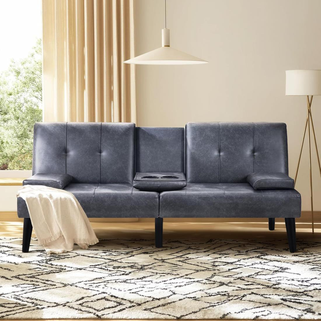 George Oliver Futon Sofa Bed-Leather Small Futon Couch, Futon Lounge ...