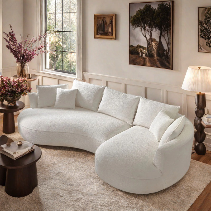 Axis Living Modern Minimalist Cream Style Curved Sofa | Wayfair