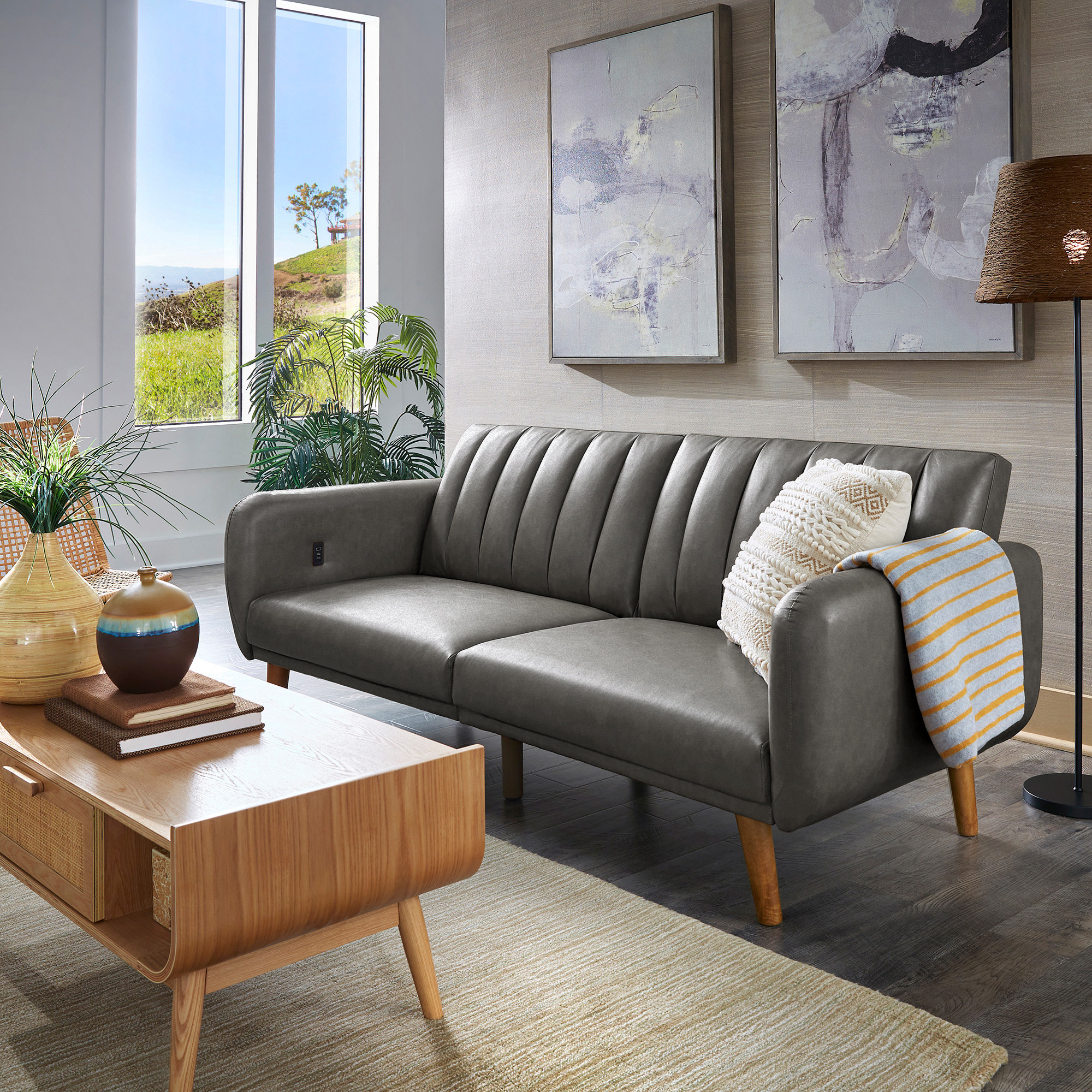 George Oliver Fosnavag Upholstered Convertible Split-Back Futon Sofa ...