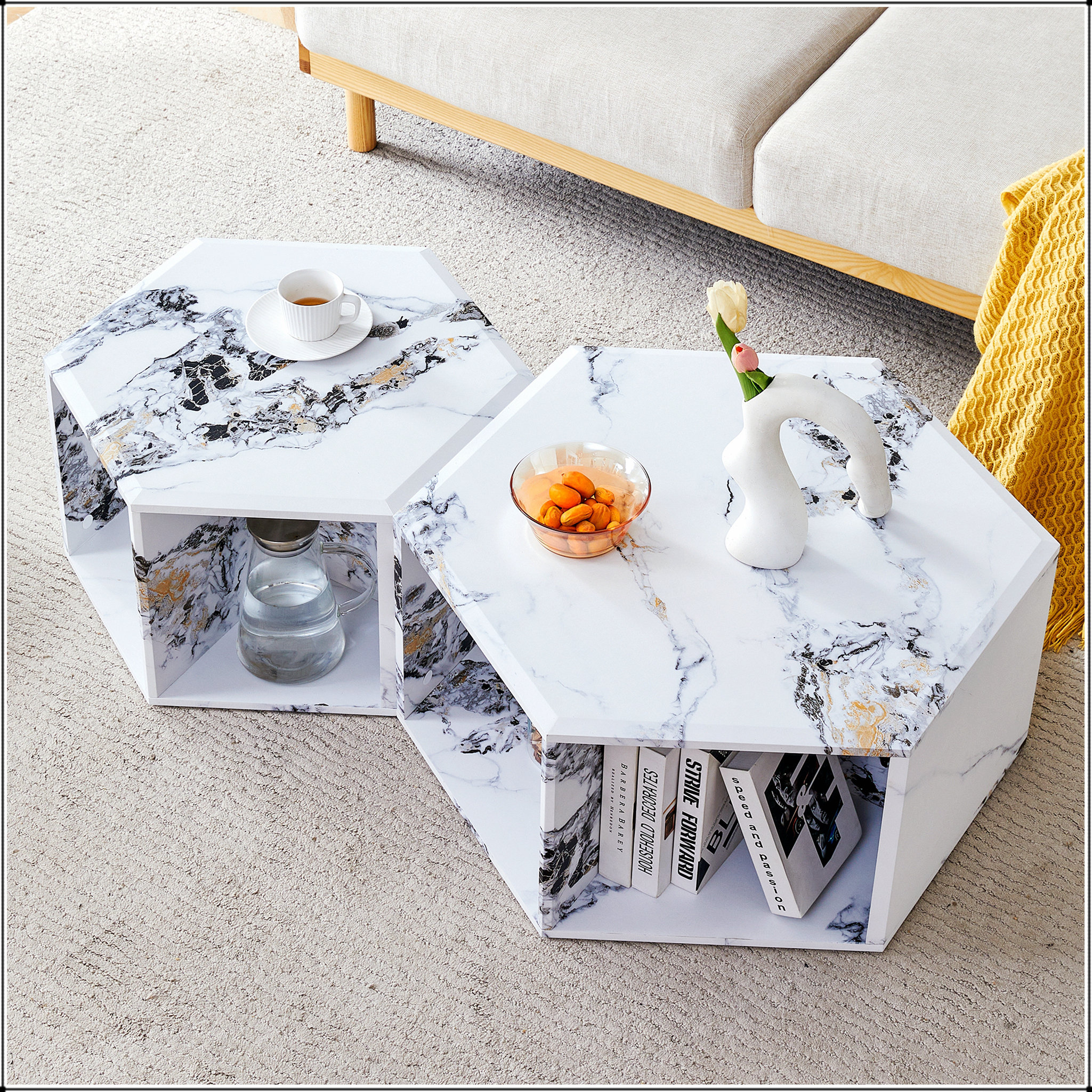 Wrought Studio™ Modern Minimalist Hexagonal Coffee Table Set.Hexagonal ...