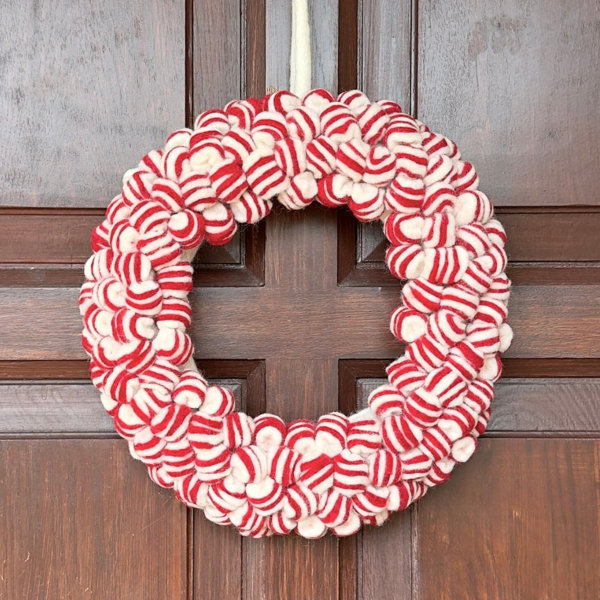 Humble Hilo Handmade Felt Flower, Candy Cane Wreath | Wayfair