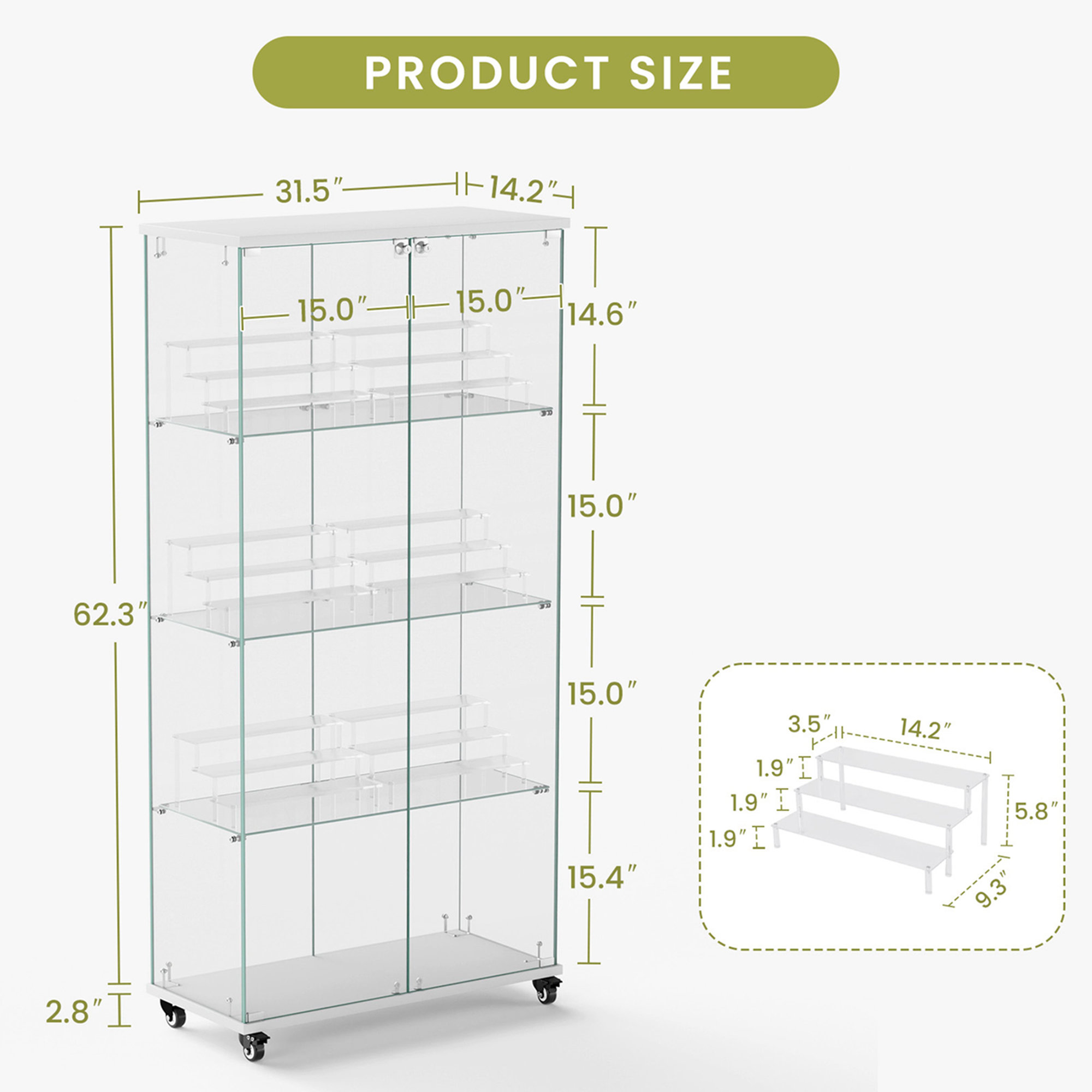 BFYDOAA 4-Shelf Glass Display Cabinet With Lock, Curio Cabinet ...