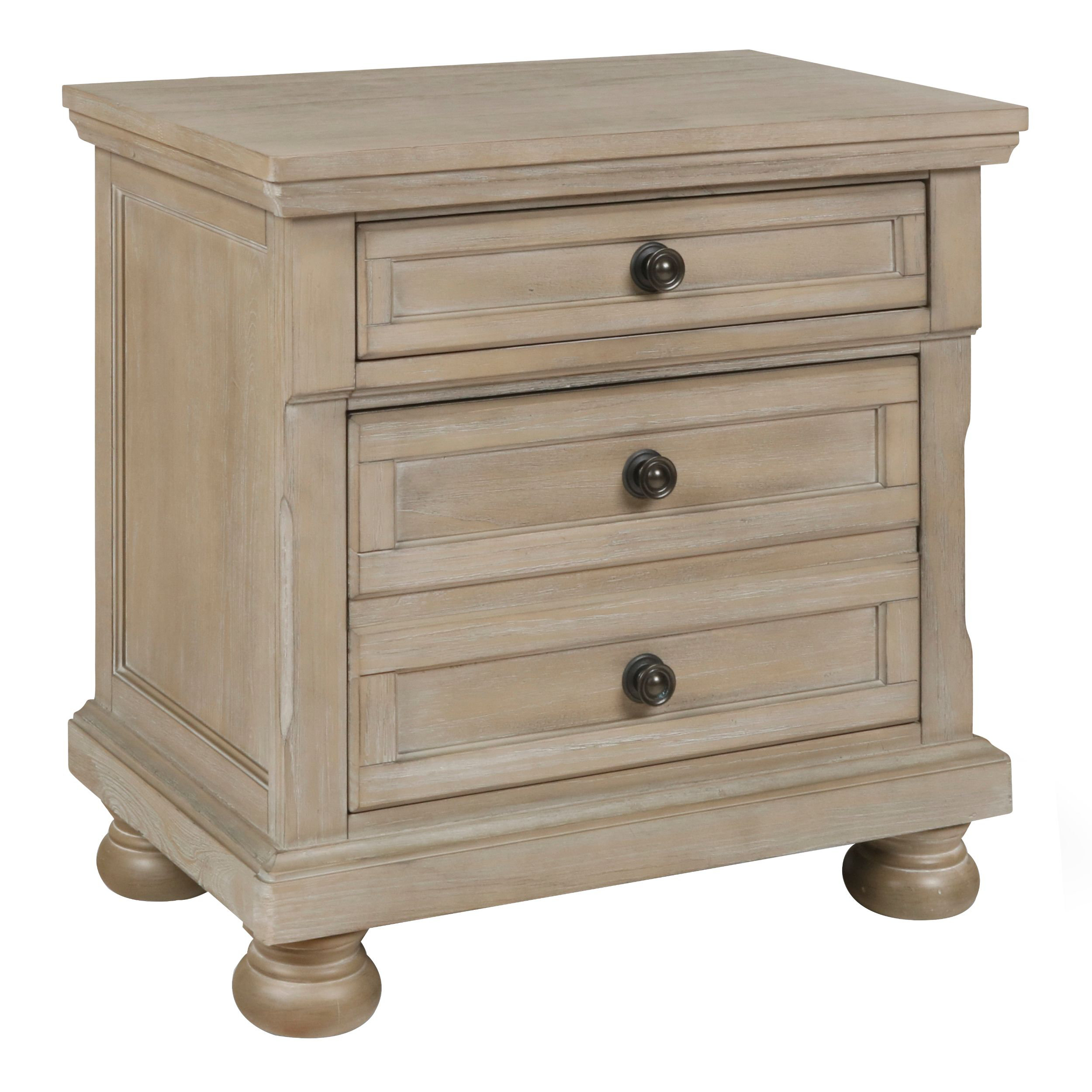 Rosalind Wheeler 3 Drawer Wooden Nightstand With Round Knobs And Bun ...