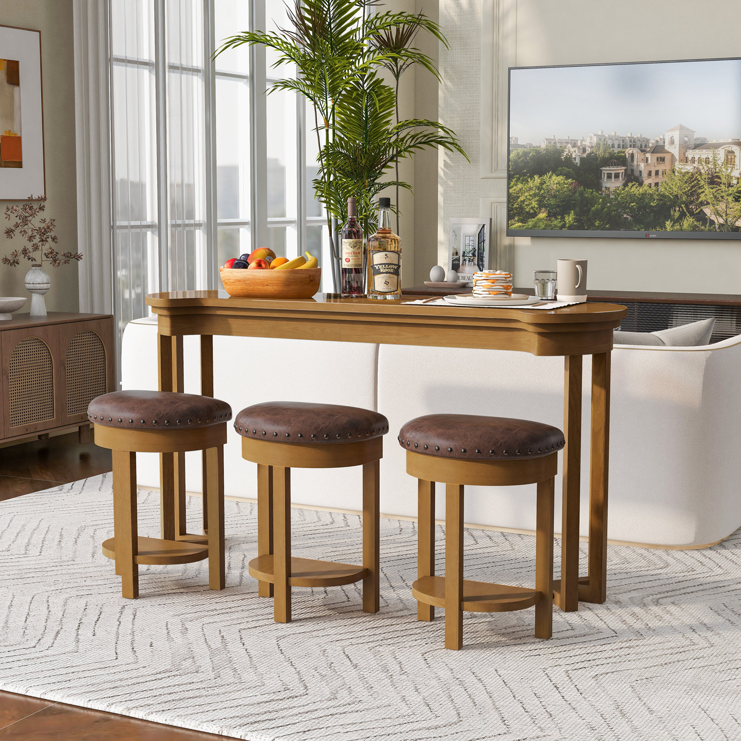 Latitude Run® 4 Piece Chmura with 3 PU Upholstered Stools - Wayfair Canada