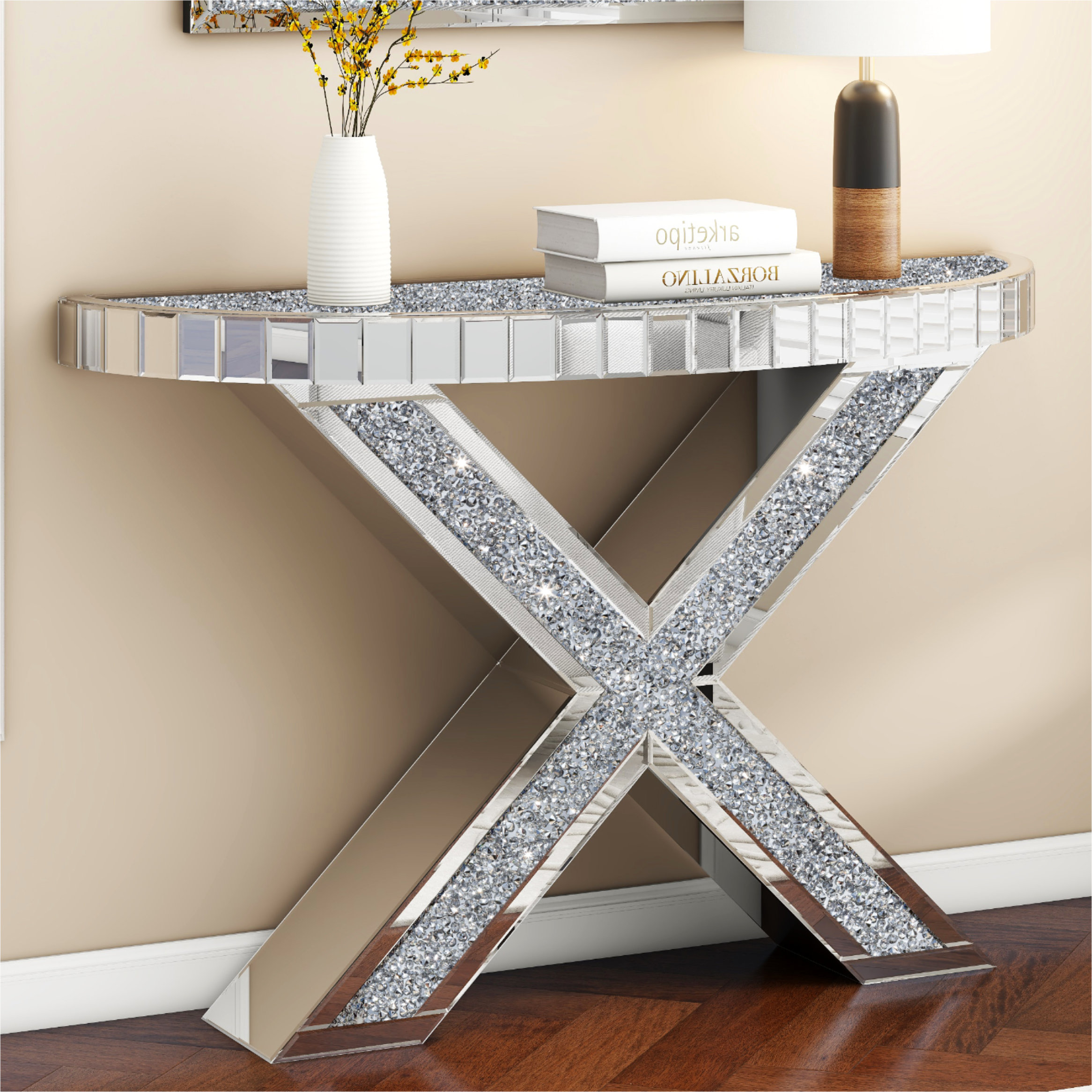 Everly Quinn Amla Mirrored Glass Console Table & Reviews | Wayfair