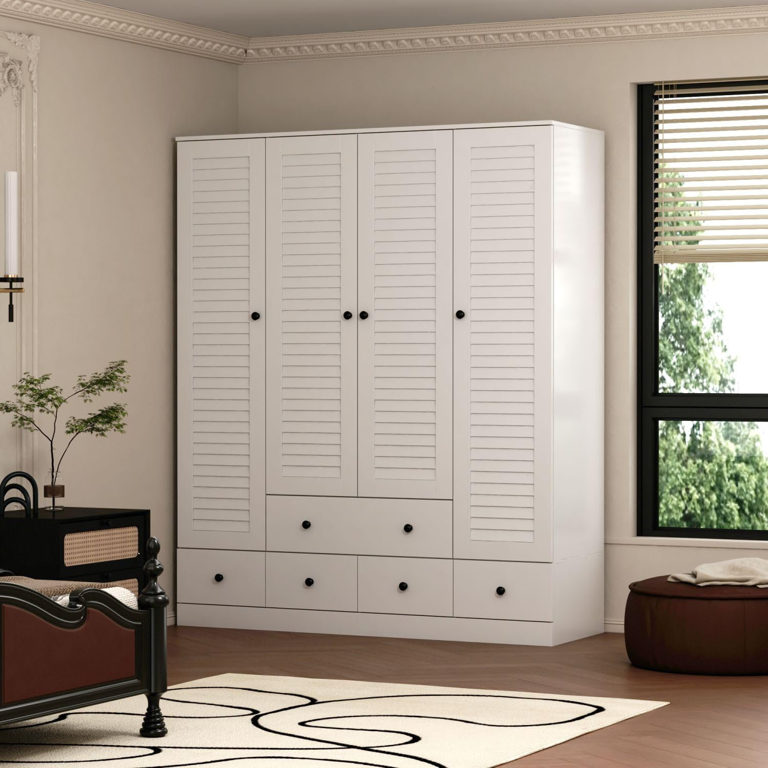 Latitude Run® 4 Shutter Door Wardrobe Armoire Closet with Shelves and ...
