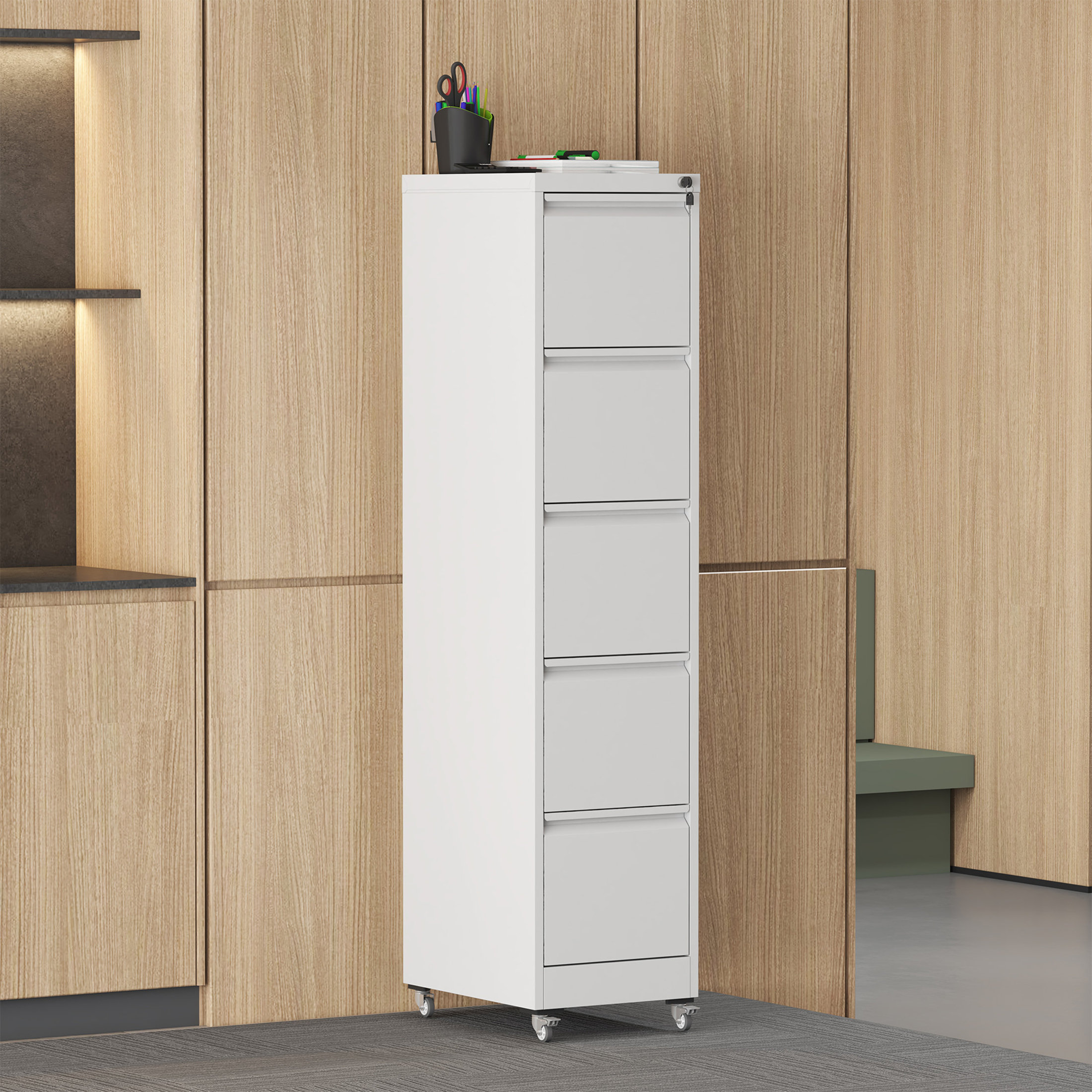 Inbox Zero 5-Drawer Lockable Metal Vertical File Cabinet on Wheels for ...