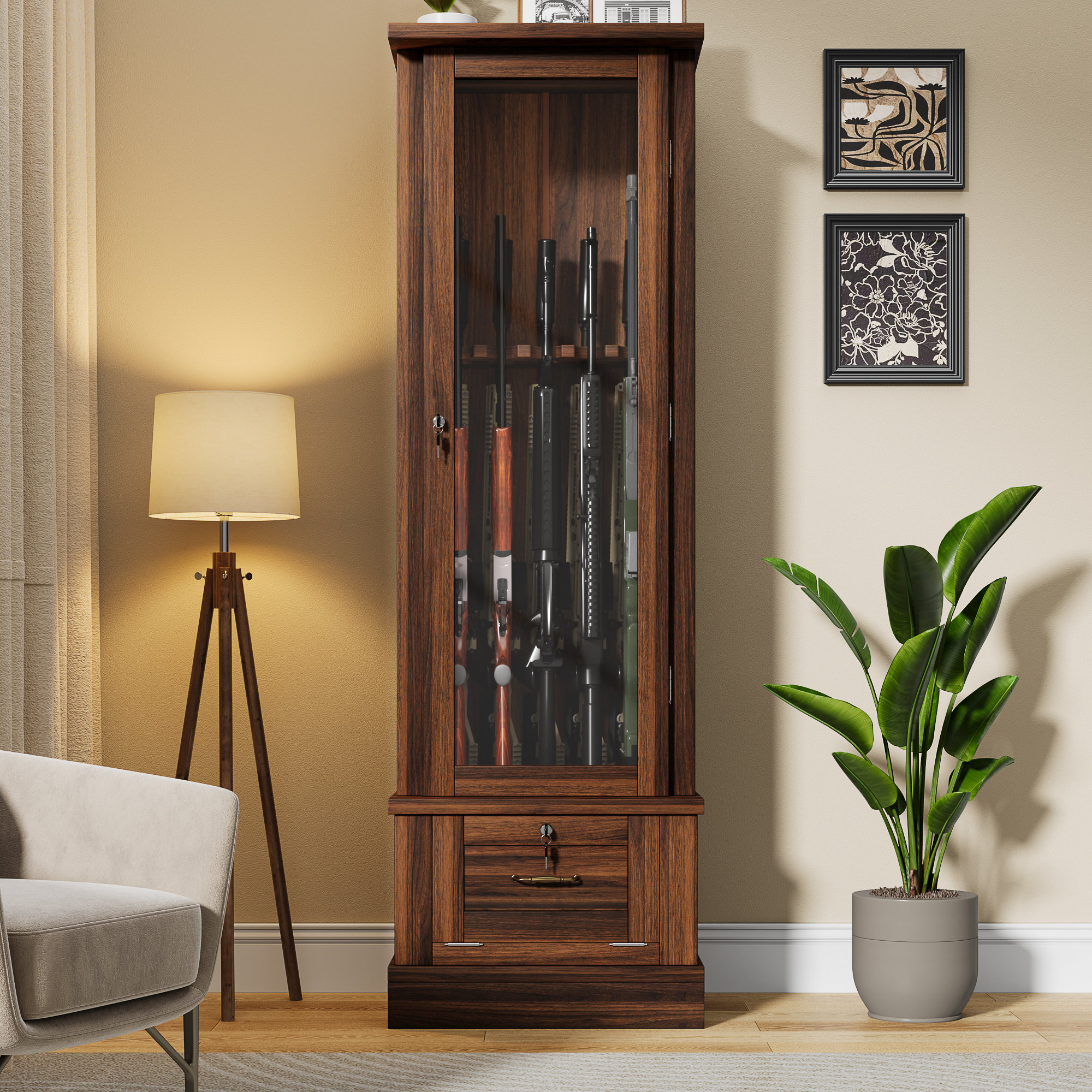 Red Barrel Studio® 10 Gun Safe For Rifles, Wooden Display Gun Cabinet ...