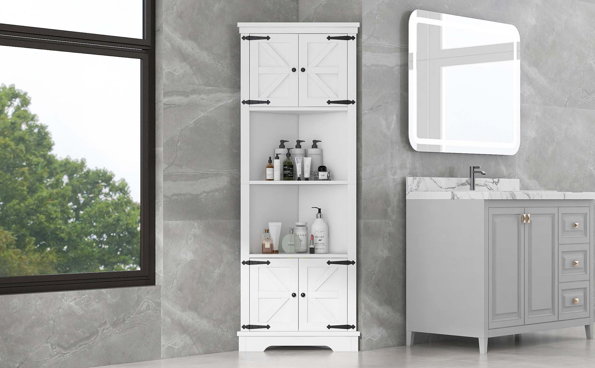 Gracie Oaks Tall Corner Bathroom Storage Cabinet | Wayfair