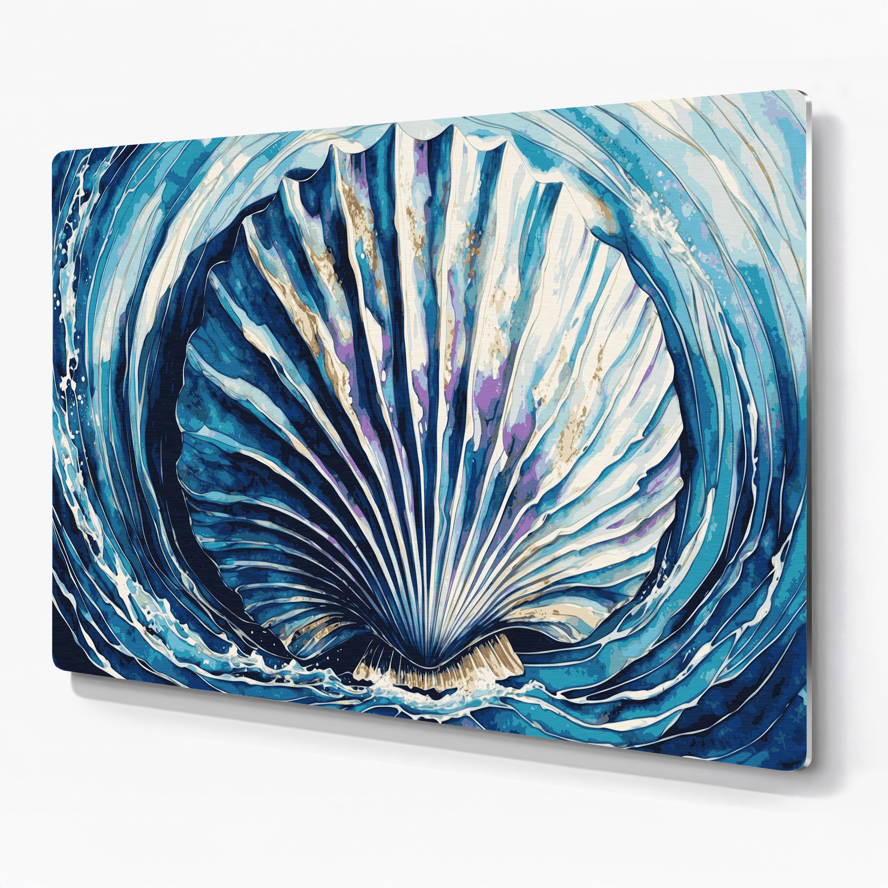 Hokku Designs Coastal Giant Clam Feature Blue Metal Wall Art | Wayfair