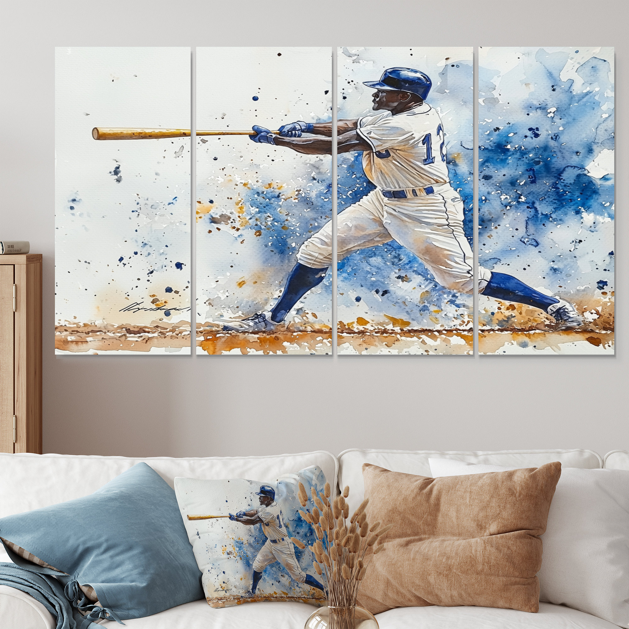 Grovelane White Blue Baseball Player Hitting A Foul Ball - Sport ...