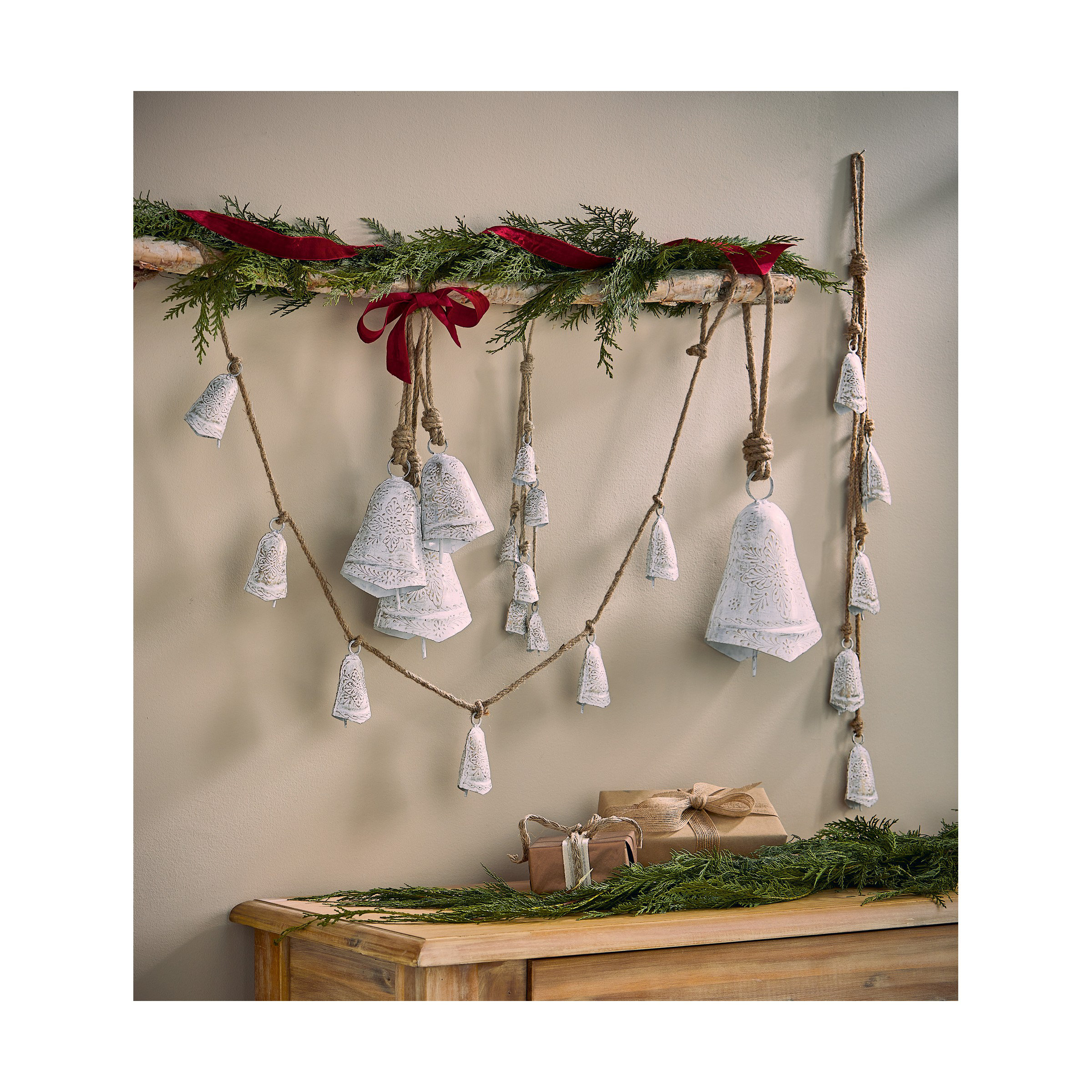 The Holiday Aisle® Balsam Bell & Jute Rope Garland | Wayfair
