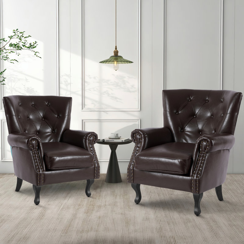 Red Barrel Studio® 24"W Faux Leather Wingback Chair & Reviews | Wayfair
