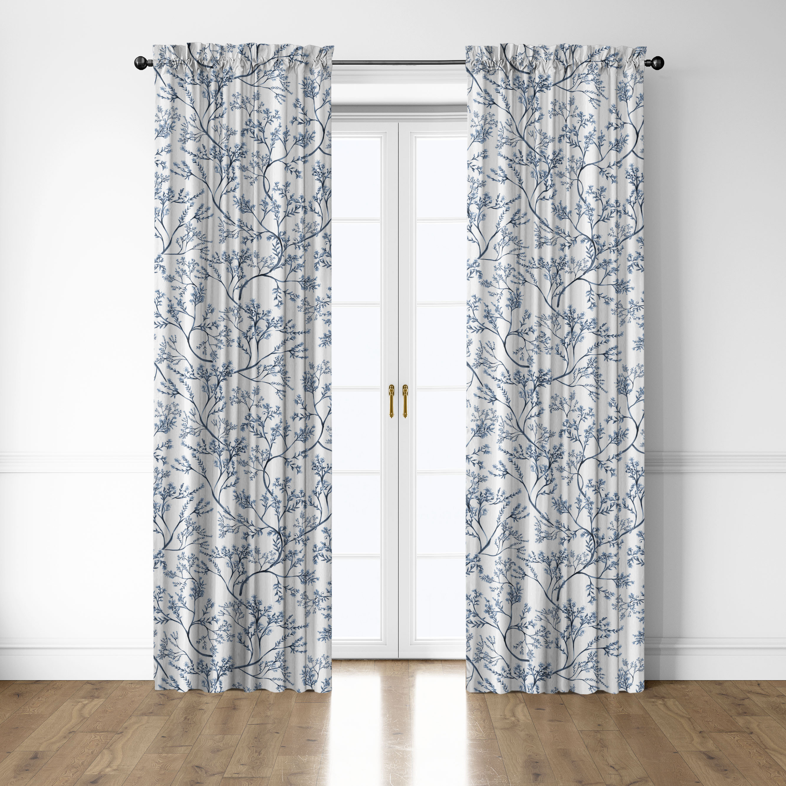 6ix Tailors Fine Linens Tinsley Blue Cotton Rod Pocket Drapery Panel ...