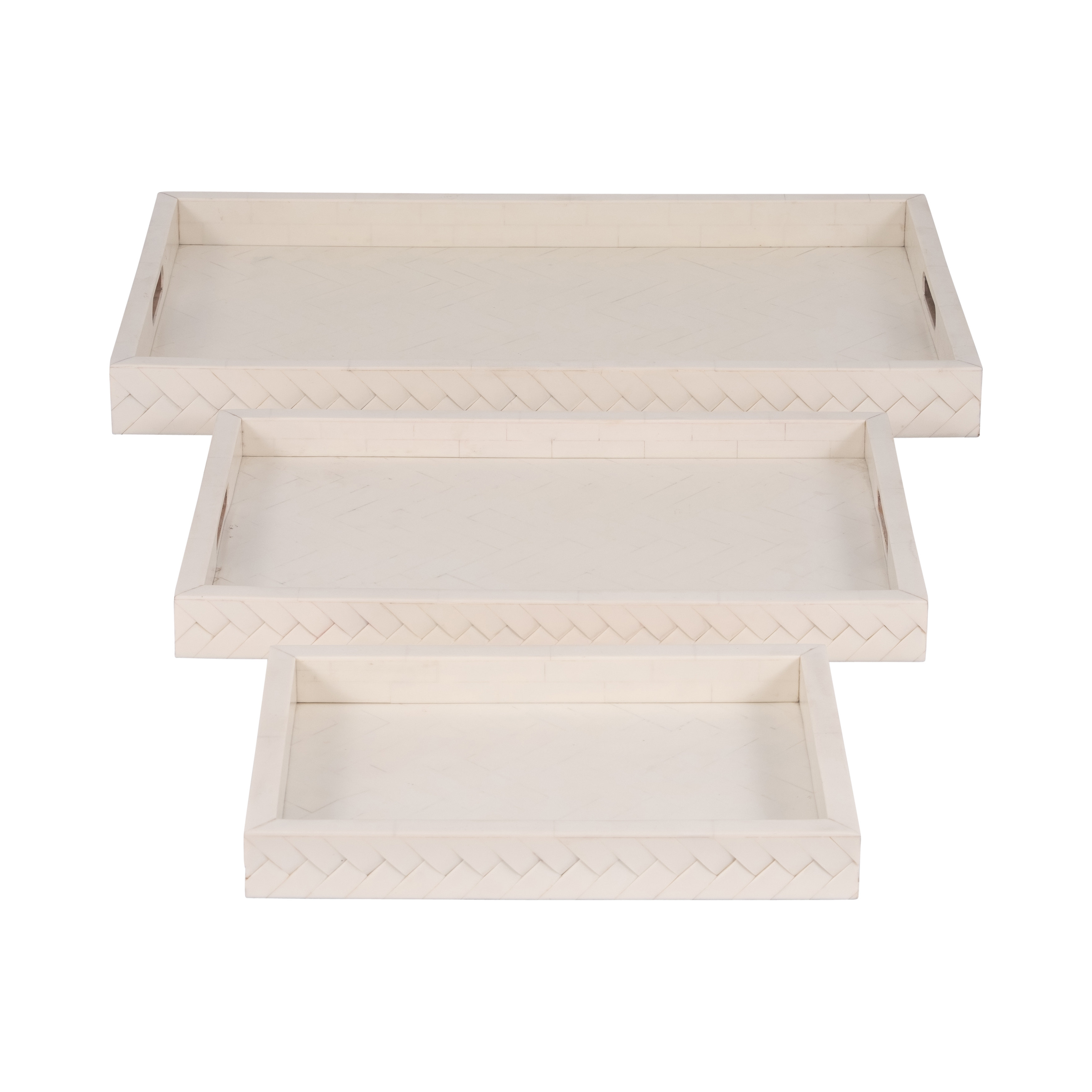 Hokku Designs Elegant Ivory Resin Woven Trays, Wood &Non-Woven Fabric ...