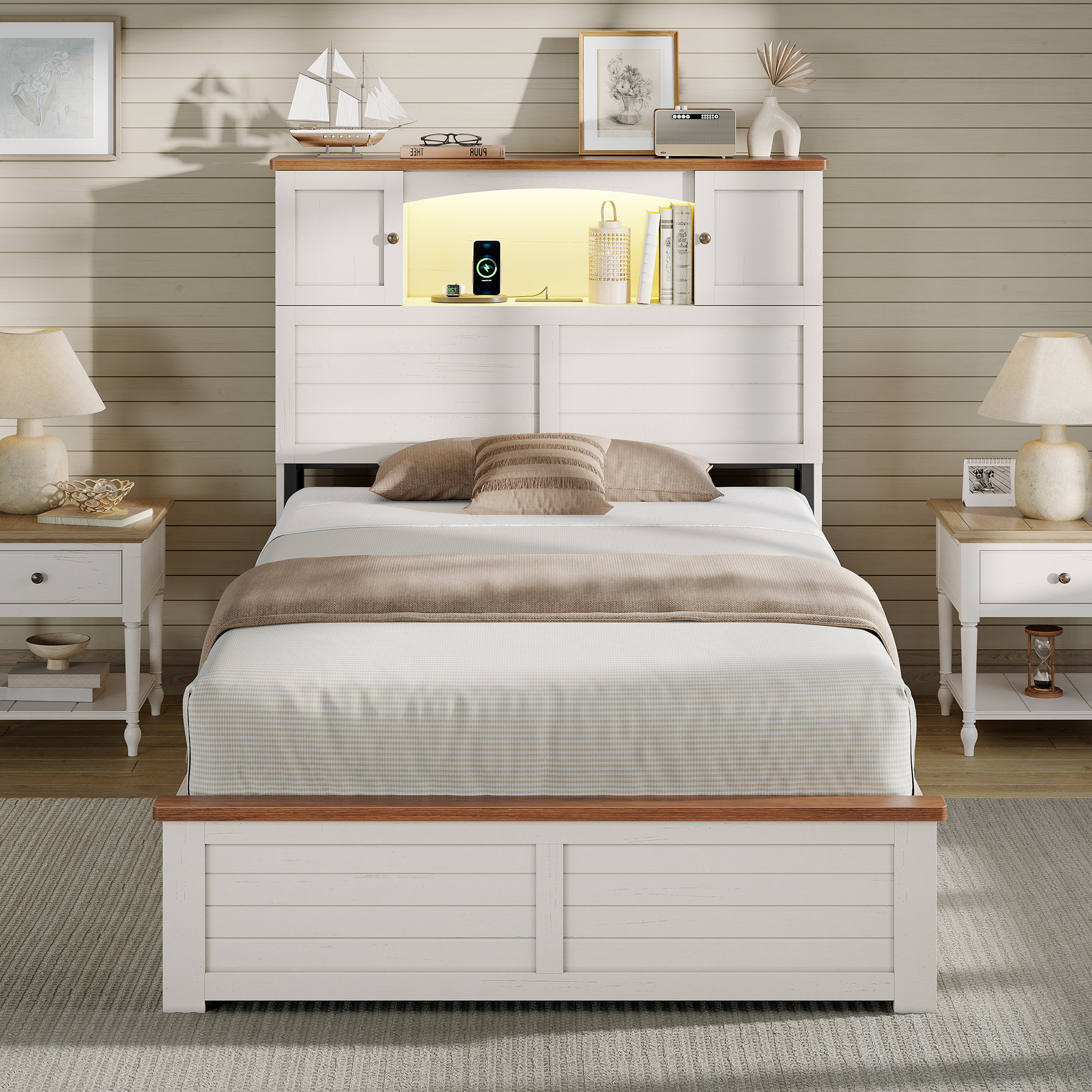 Wrought Studio Farmhouse Twin Size Storage Bed Frame with Bookcase ...