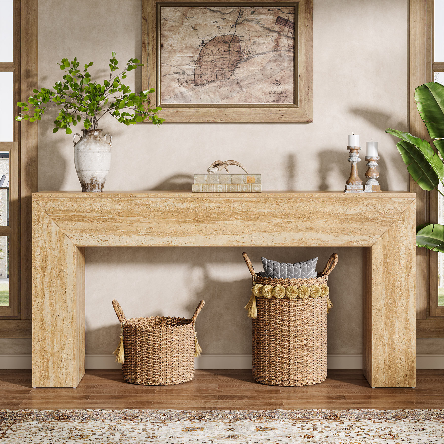 Union Rustic 63" Modern Sofa Console Table for Entryway, Foyer, Faux ...