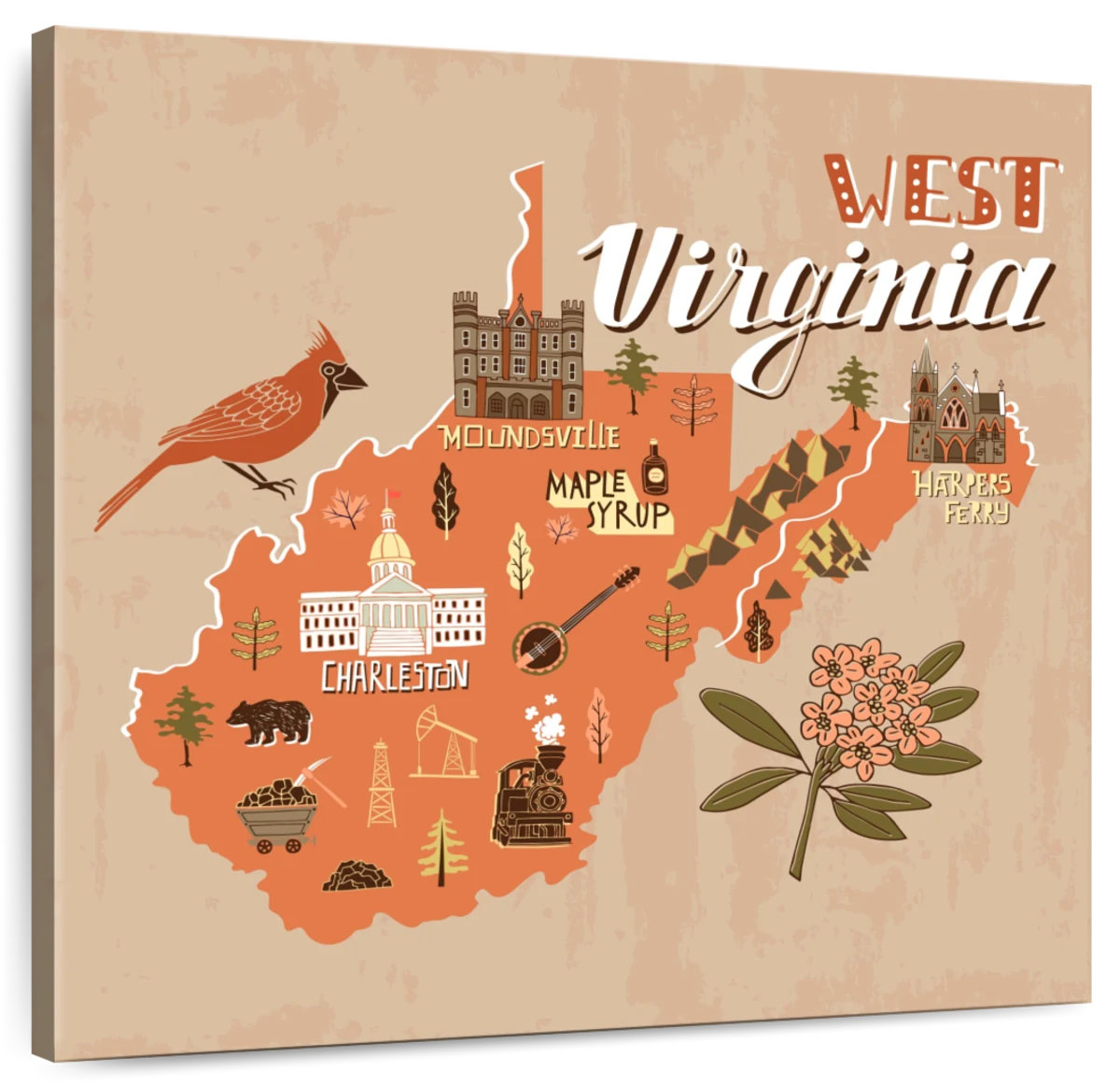 Breakwater Bay Aliaz West Virginia Map Landmarks - Wayfair Canada
