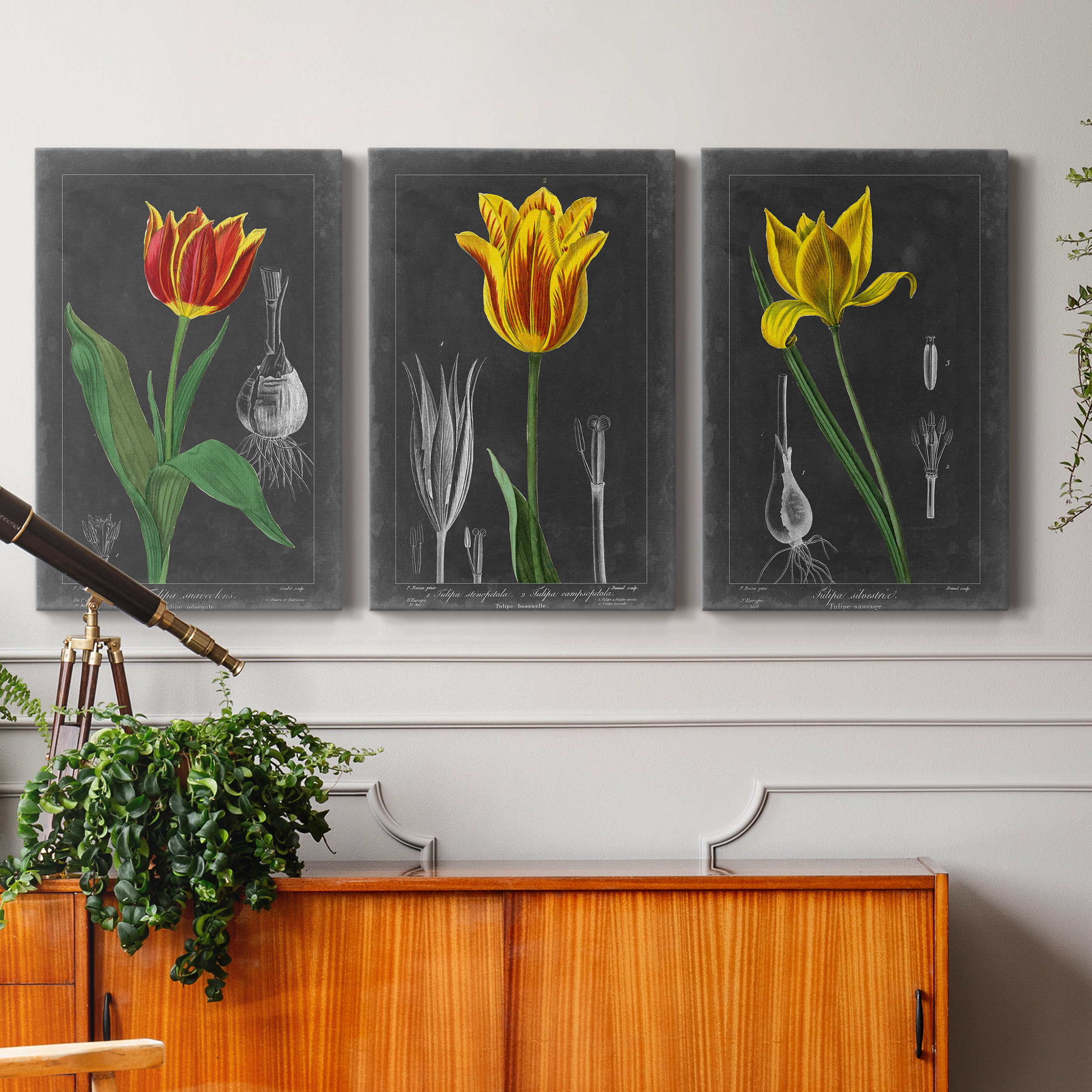 August Grove® Midnight Tulip IV - 3 Piece Wrapped Canvas Painting Set ...