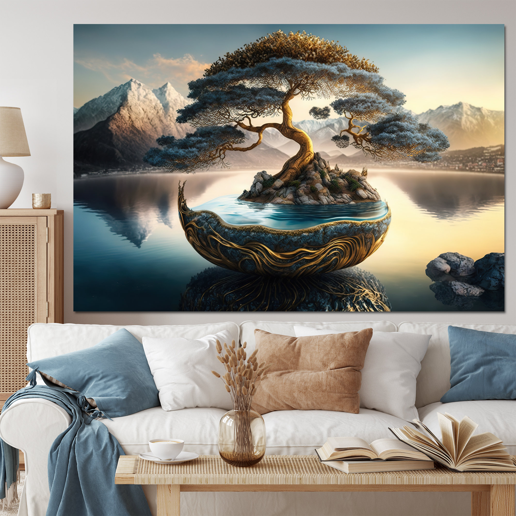 Millwood Pines Golden Bonsai Tree - Modern Canvas Wall Art | Wayfair