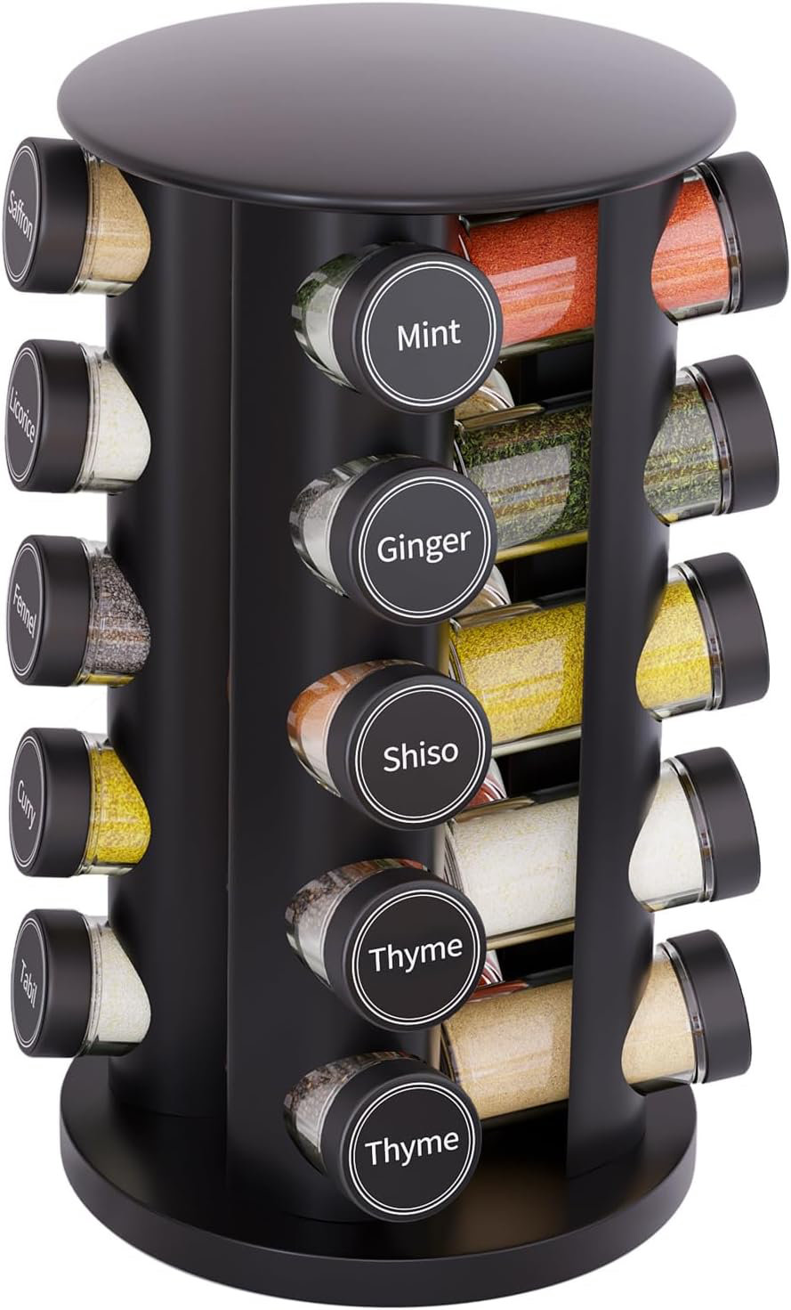 Prep & Savour Revolving Spice Rack Set with 20 Spice Jars, Kitchen Spice Tower Organizer for ...