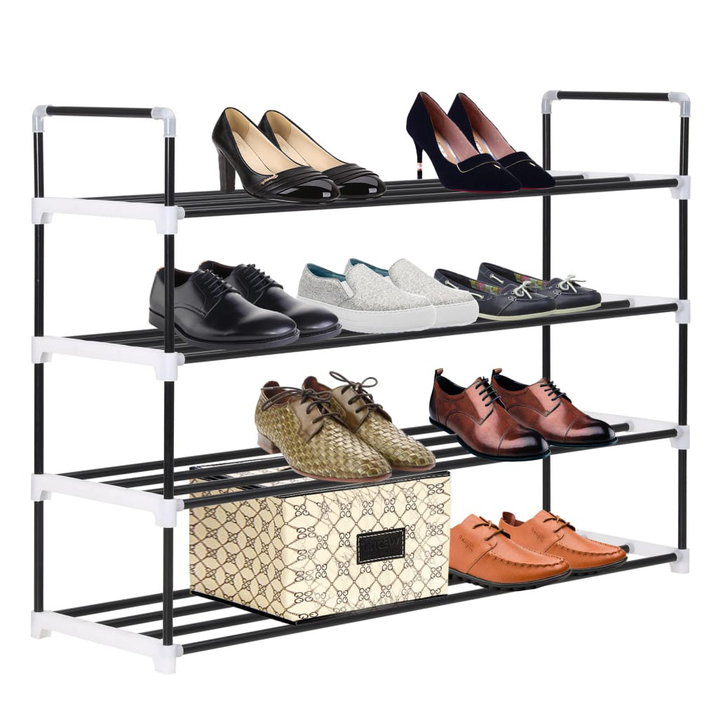 Rebrilliant Shoe Rack With 4 Shelves Metal And Plastic Black | Wayfair