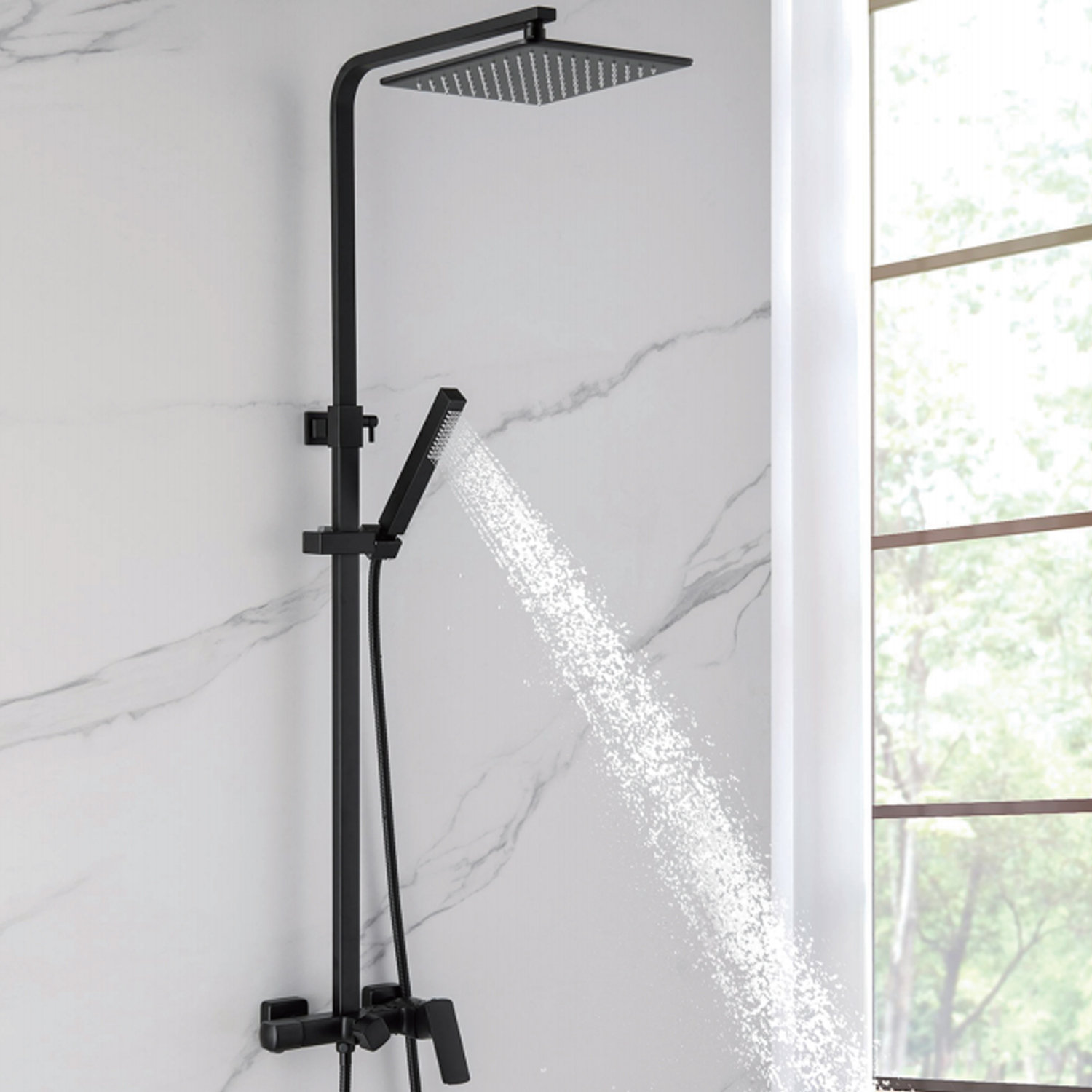 Weshi Modern Square Shower System, Rain Shower Head with Handheld Spray ...