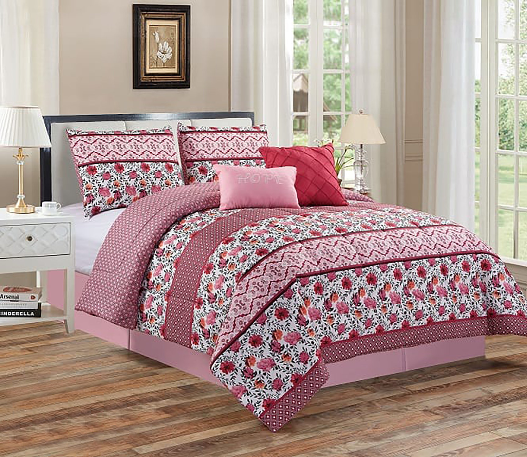 Home Mart Goods 5 Piece Comforter Set Soft Bedding Pink Floral ...