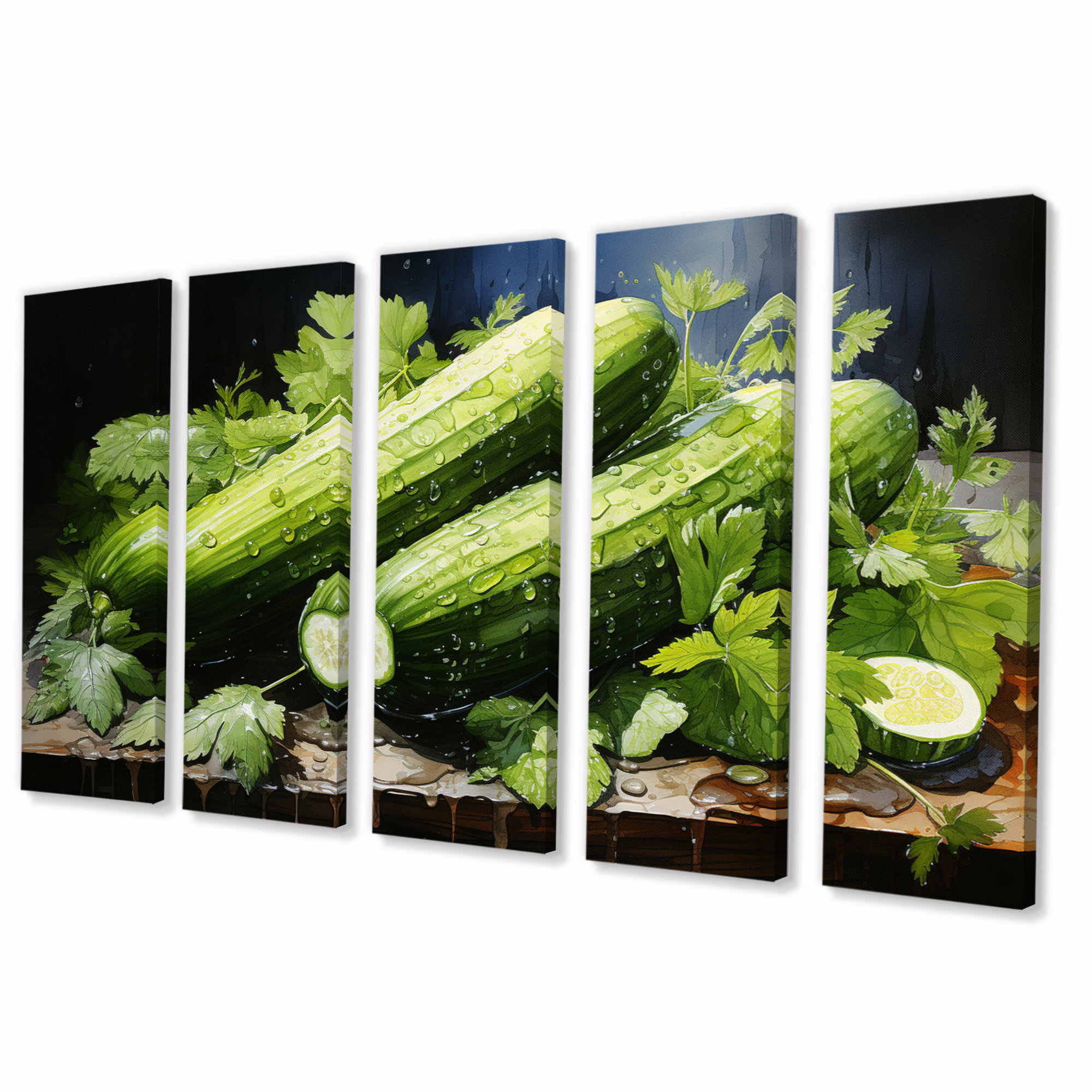 Latitude Run® Vegetable Green Zucchini - Farmhouse Canvas Wall Art - 5 ...