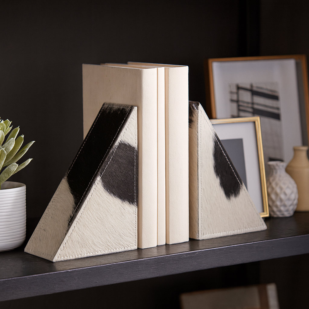 Wrought Studio™ Decorative Leather Cow Print Bookends - Modern Glam ...