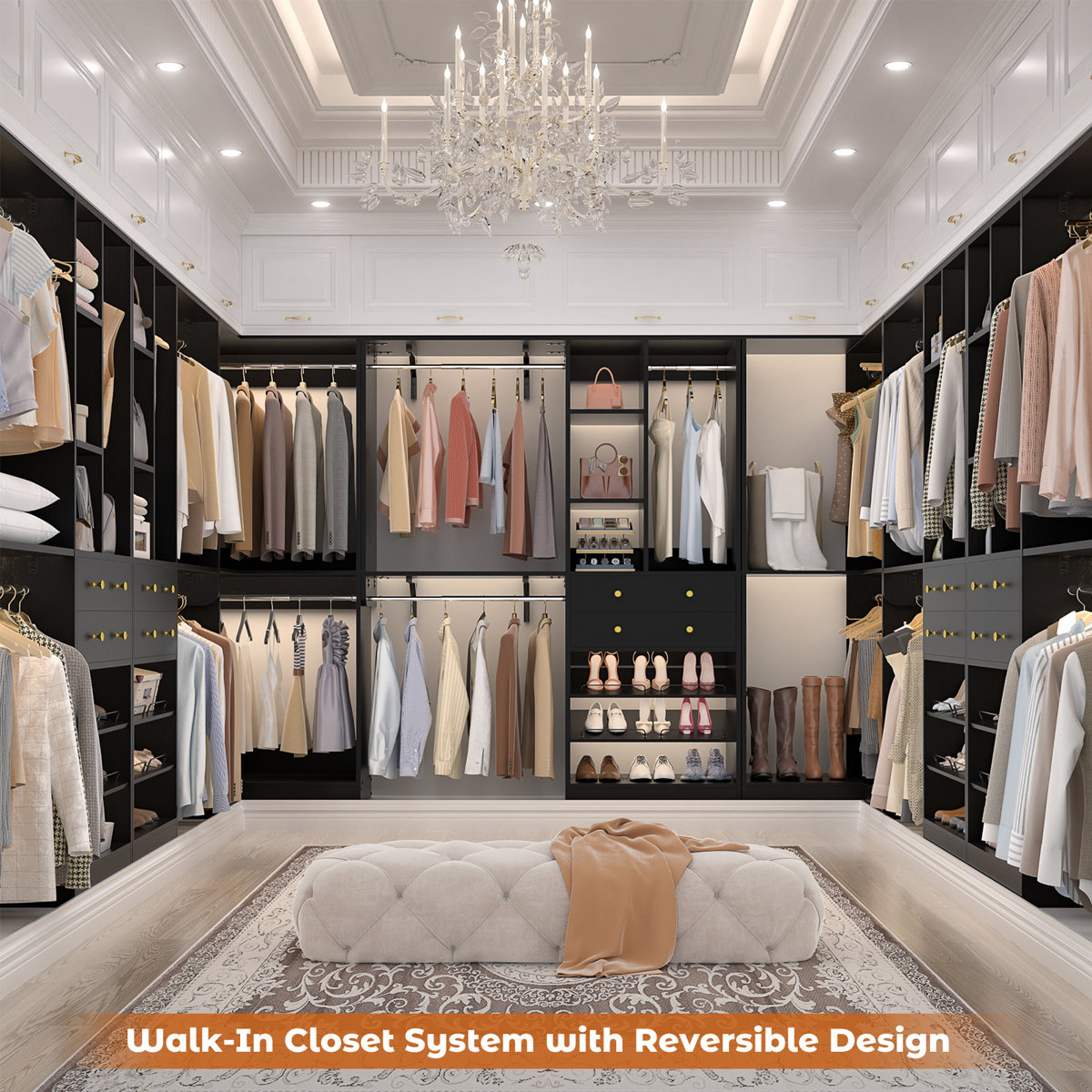 Rebrilliant Navada 90.5"-149.5" Closet System with Wooden Drawers and ...