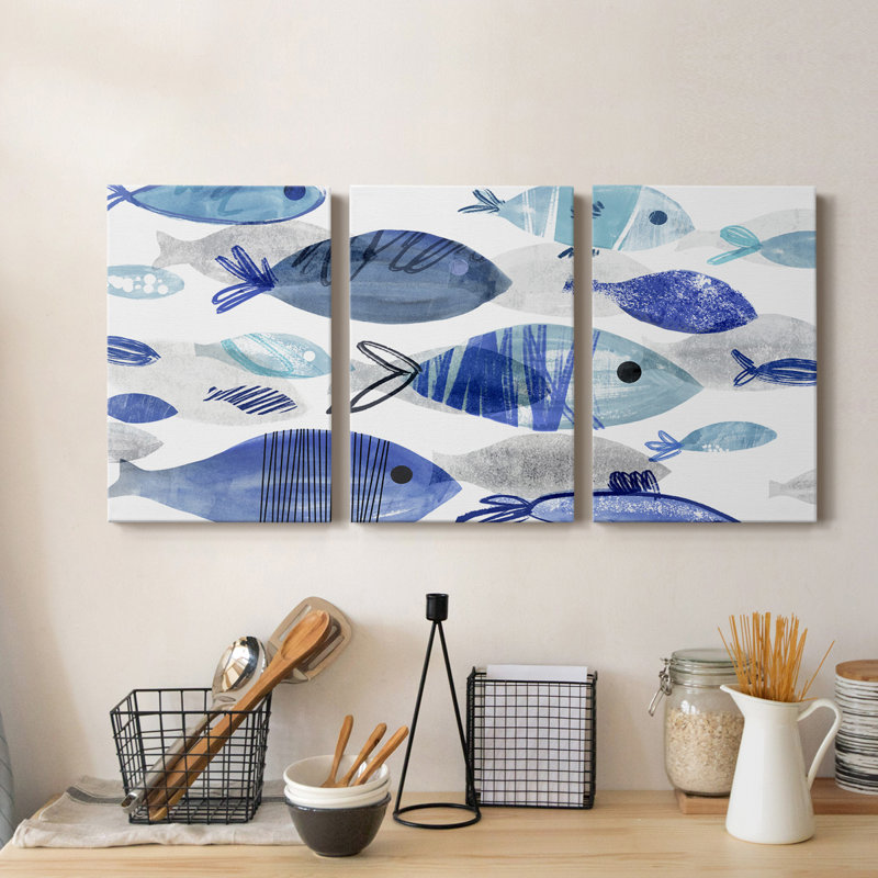 Beachcrest Home " Fish Parade I " 3 - Pieces on Canvas & Reviews | Wayfair