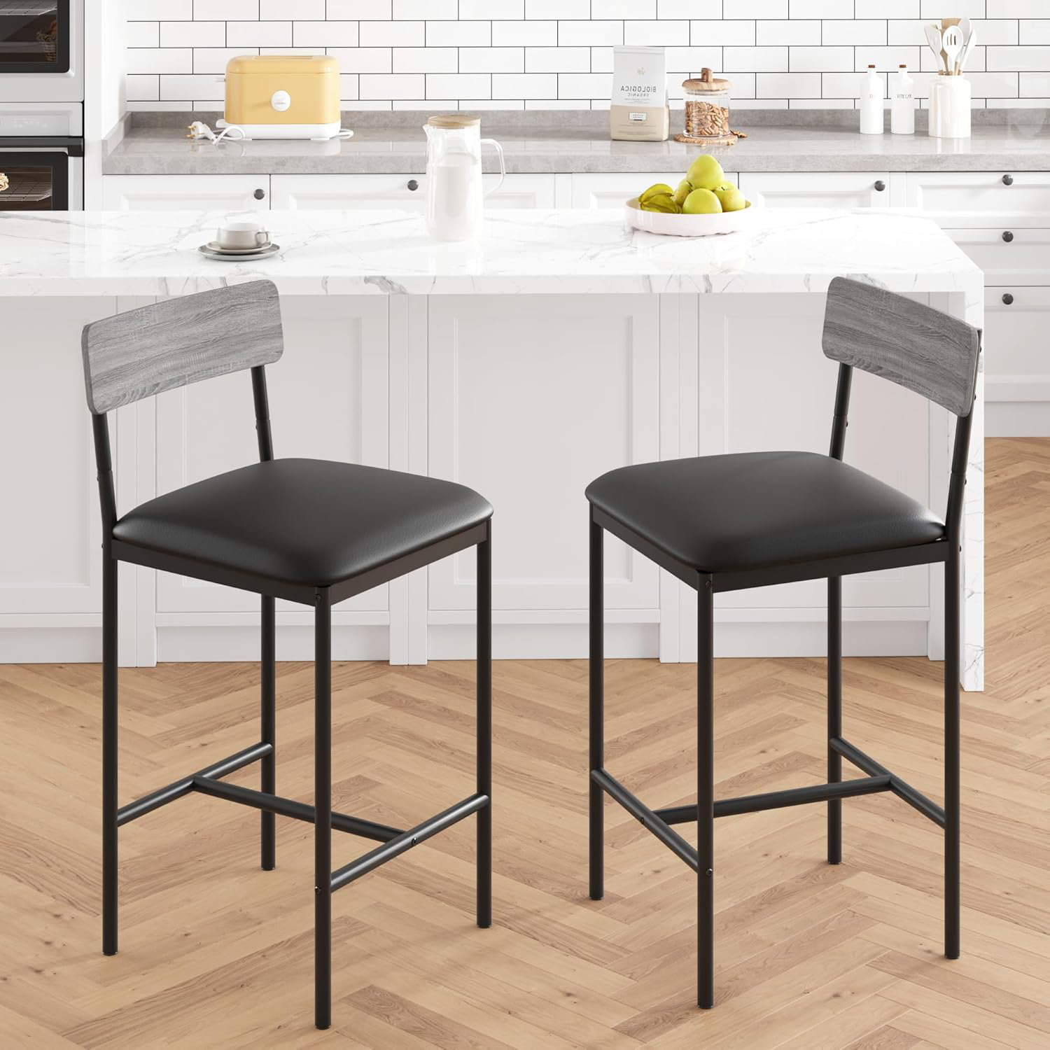 17 Stories Upholstered Counter Height Bar Stools With Backrest And ...