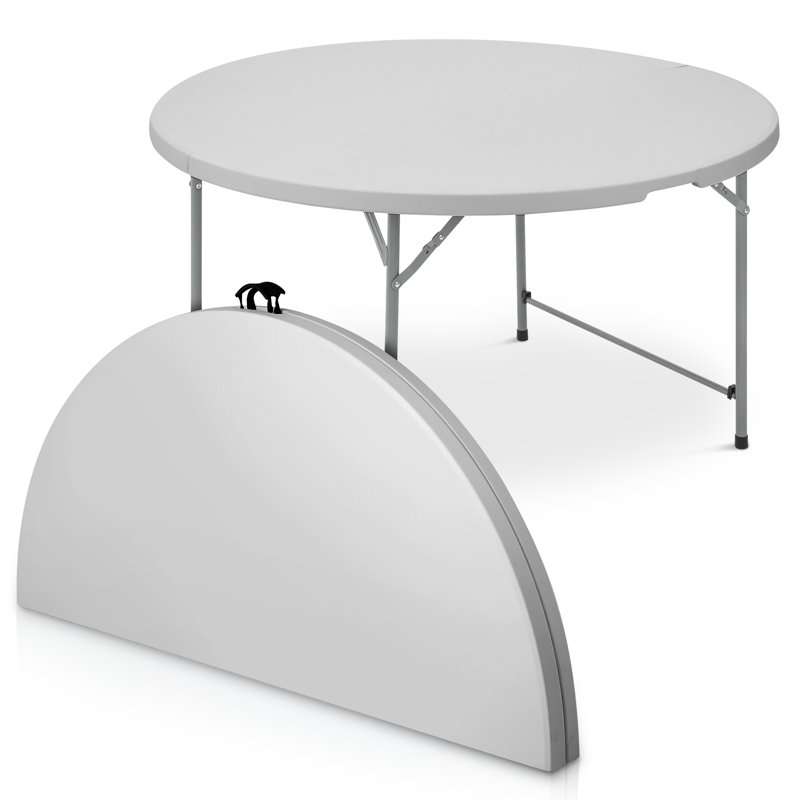 MoNiBloom Round Foldable Plastic Table Collapsible Circular Steel Frame ...